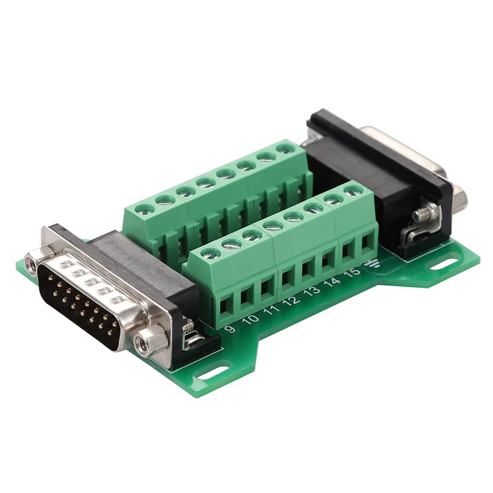 Jienk DB15 Male to Female Terminal Breakout Board, RS232 D-SUB Serial to 15pin Port Terminal ...