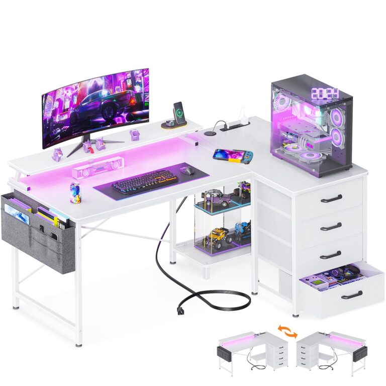 ODK 66" L Shaped Desk with Power Outlet and USB Charging Ports ...