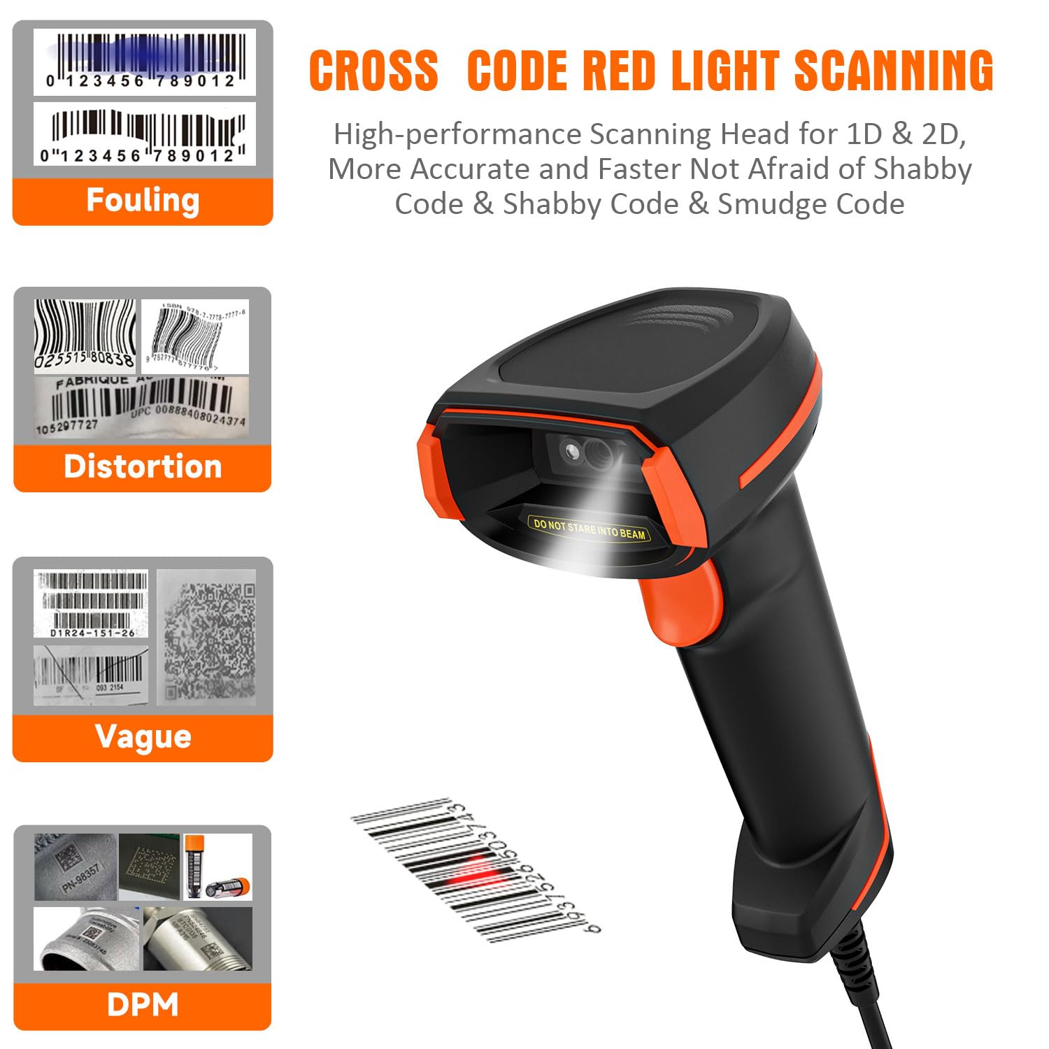1D 2D QR Barcode Scanner Wireless and Wired with 2.4G Wireless ...