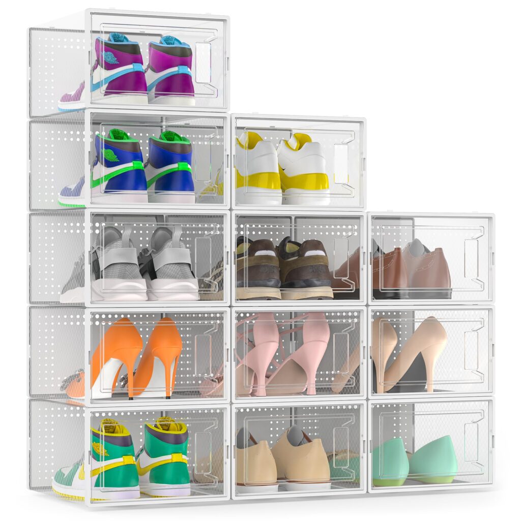 12 Pack Large Shoe Organizer Storage Boxes for Closet, Modular Space ...