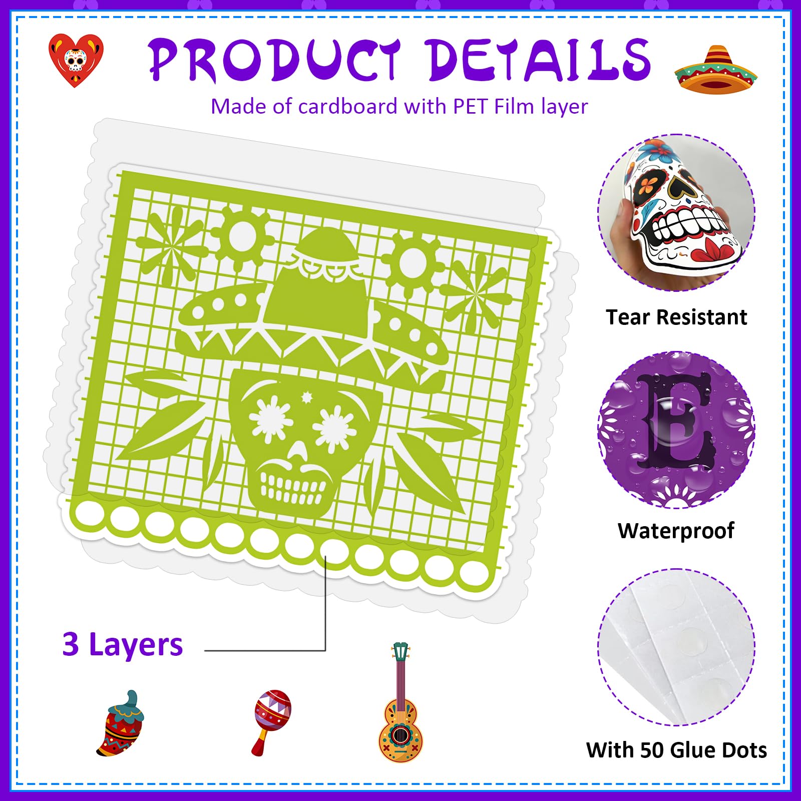 JUESMOS Day of The Dead Decorations Sugar Skull Cutouts Halloween Decor ...