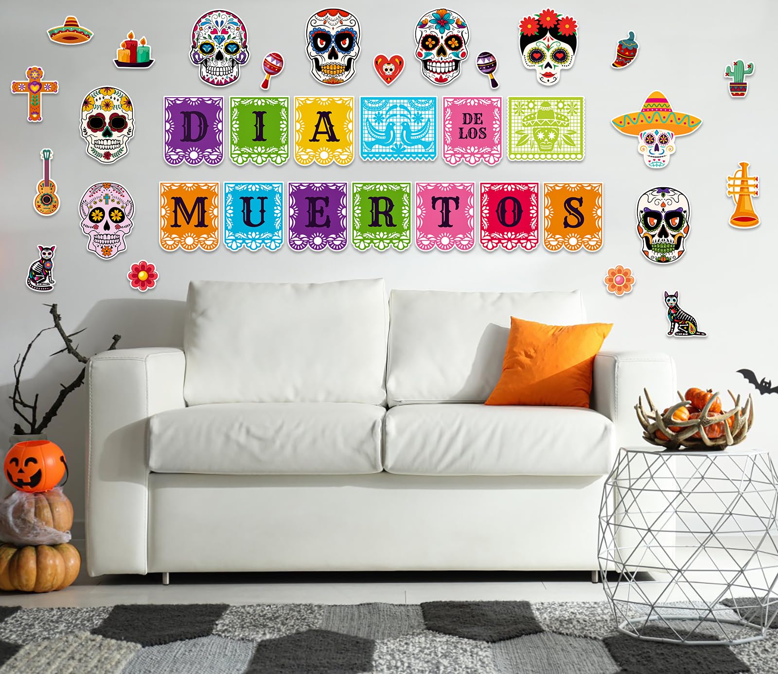 JUESMOS Day of The Dead Decorations Sugar Skull Cutouts Halloween Decor ...
