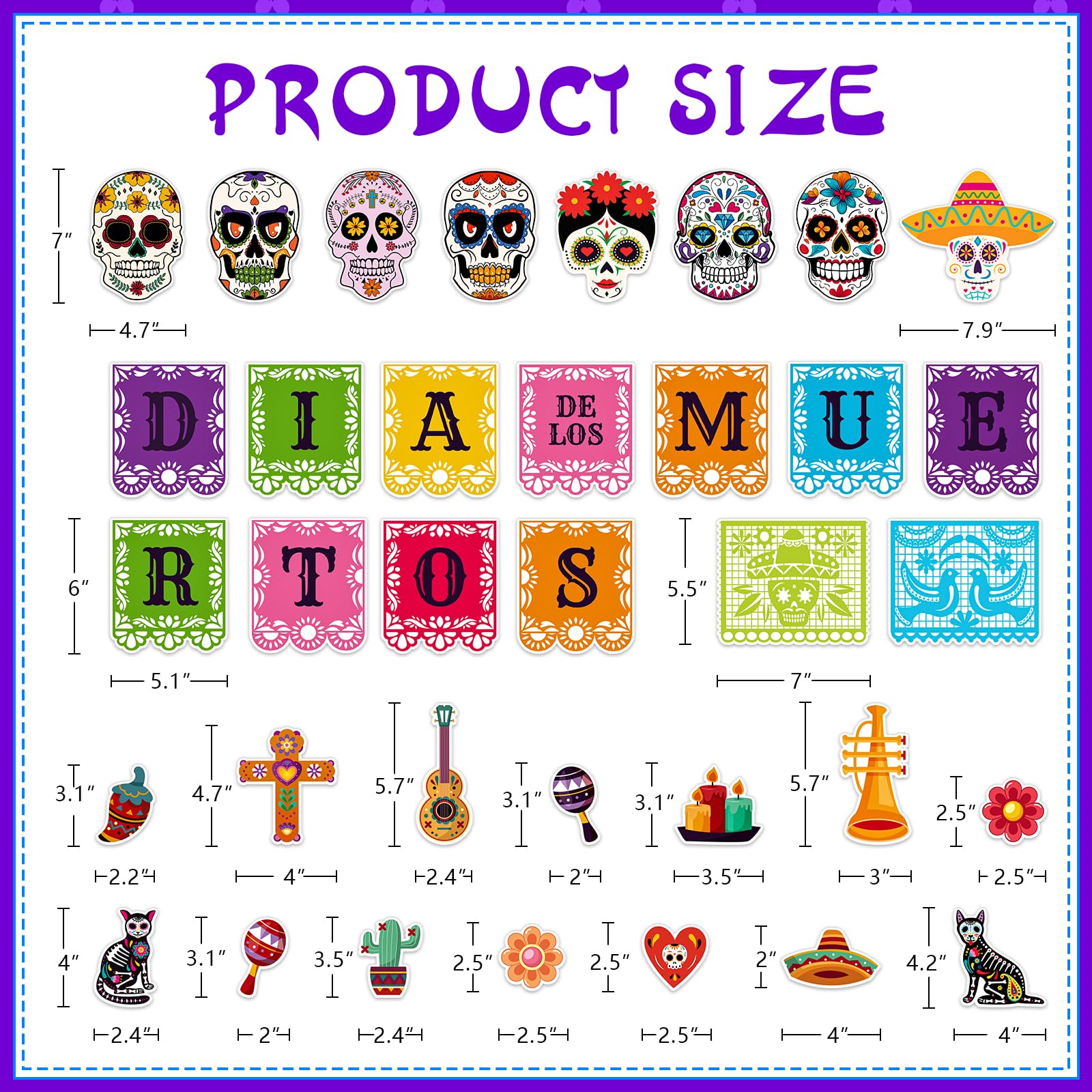 JUESMOS Day of The Dead Decorations Sugar Skull Cutouts Halloween Decor ...