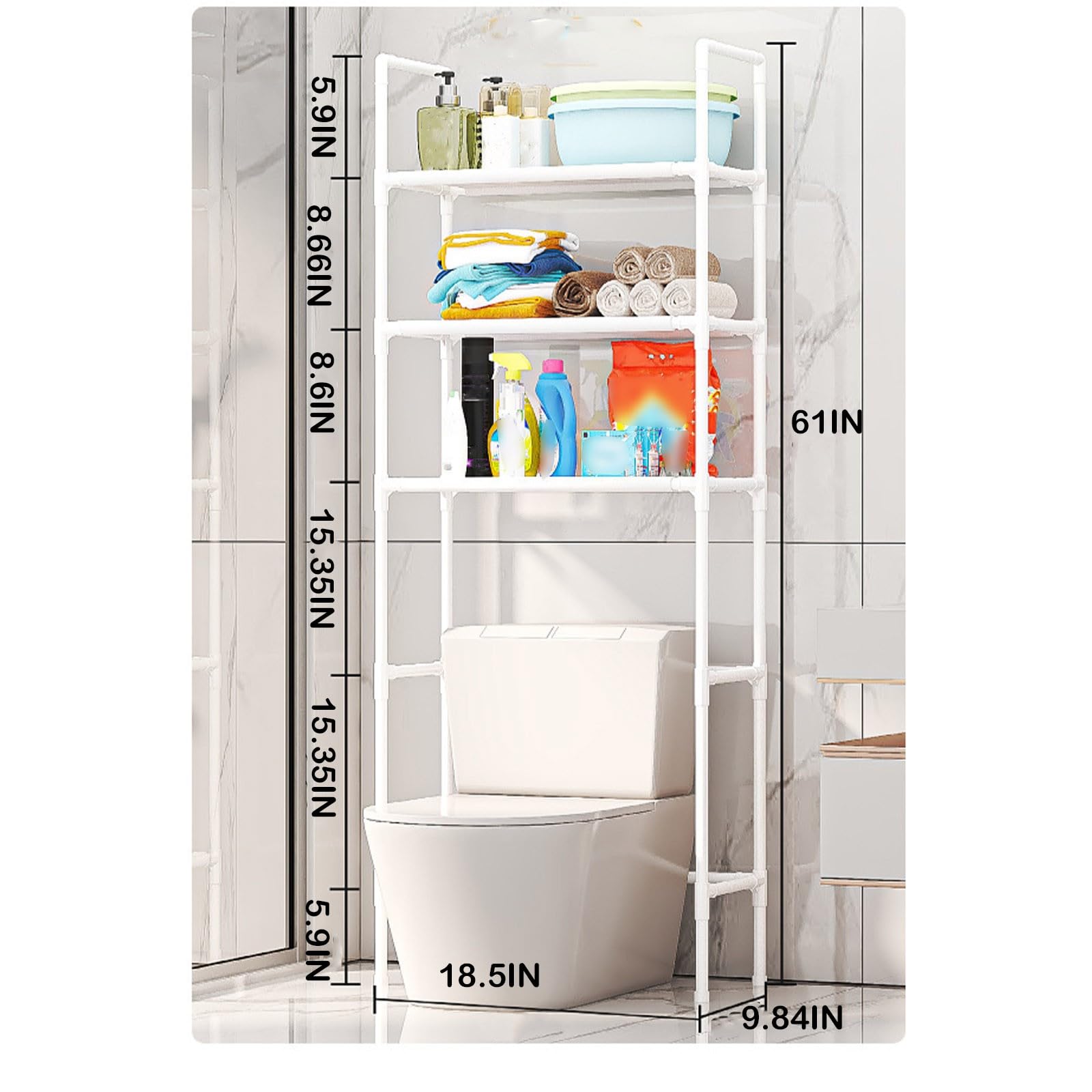 3-Tier Over The Toilet Storage Shelf, Multi-Functional Bathroom Stand ...