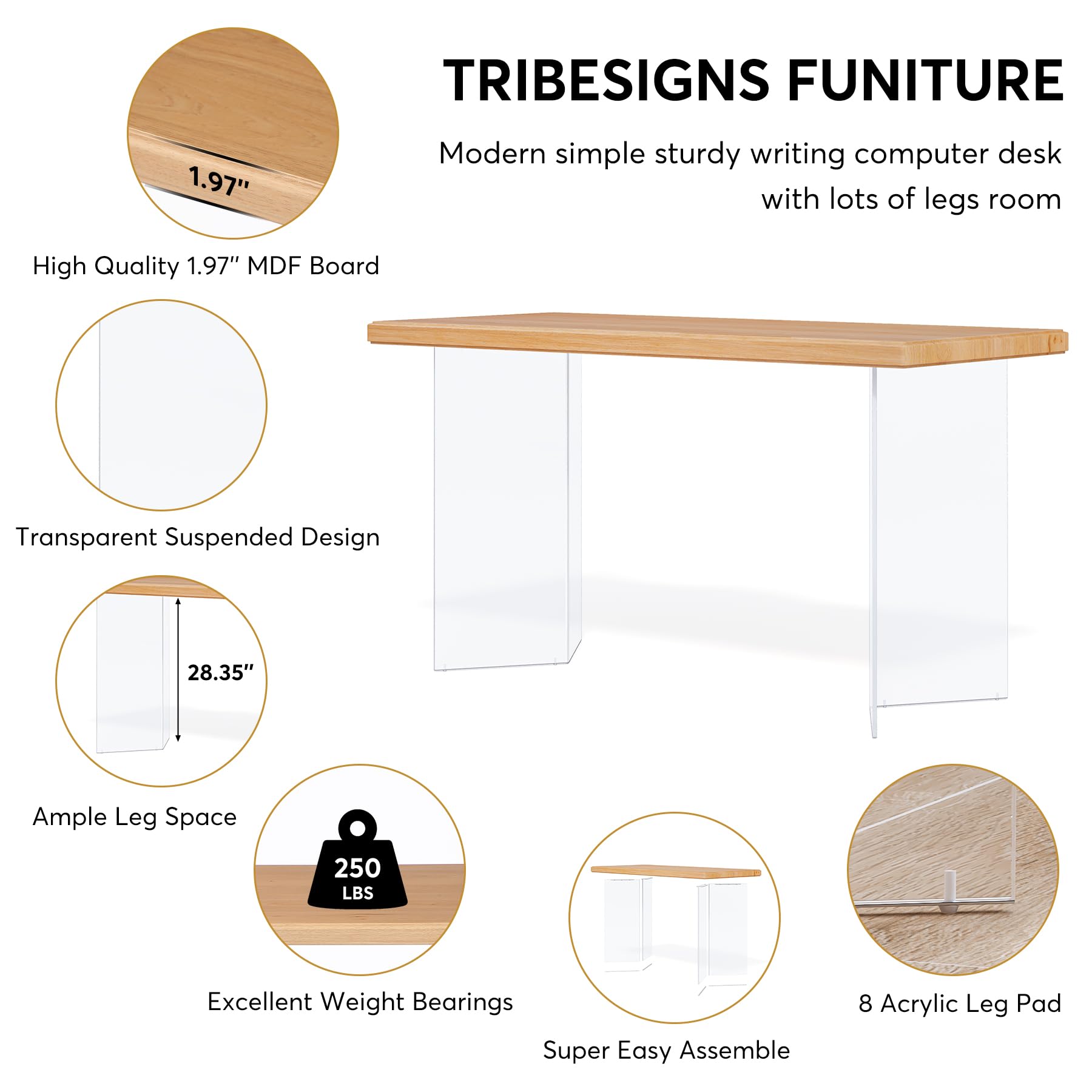 Tribesigns Computer Desk, Modern Home Office Desks, 55 Inch Sturdy Wood ...