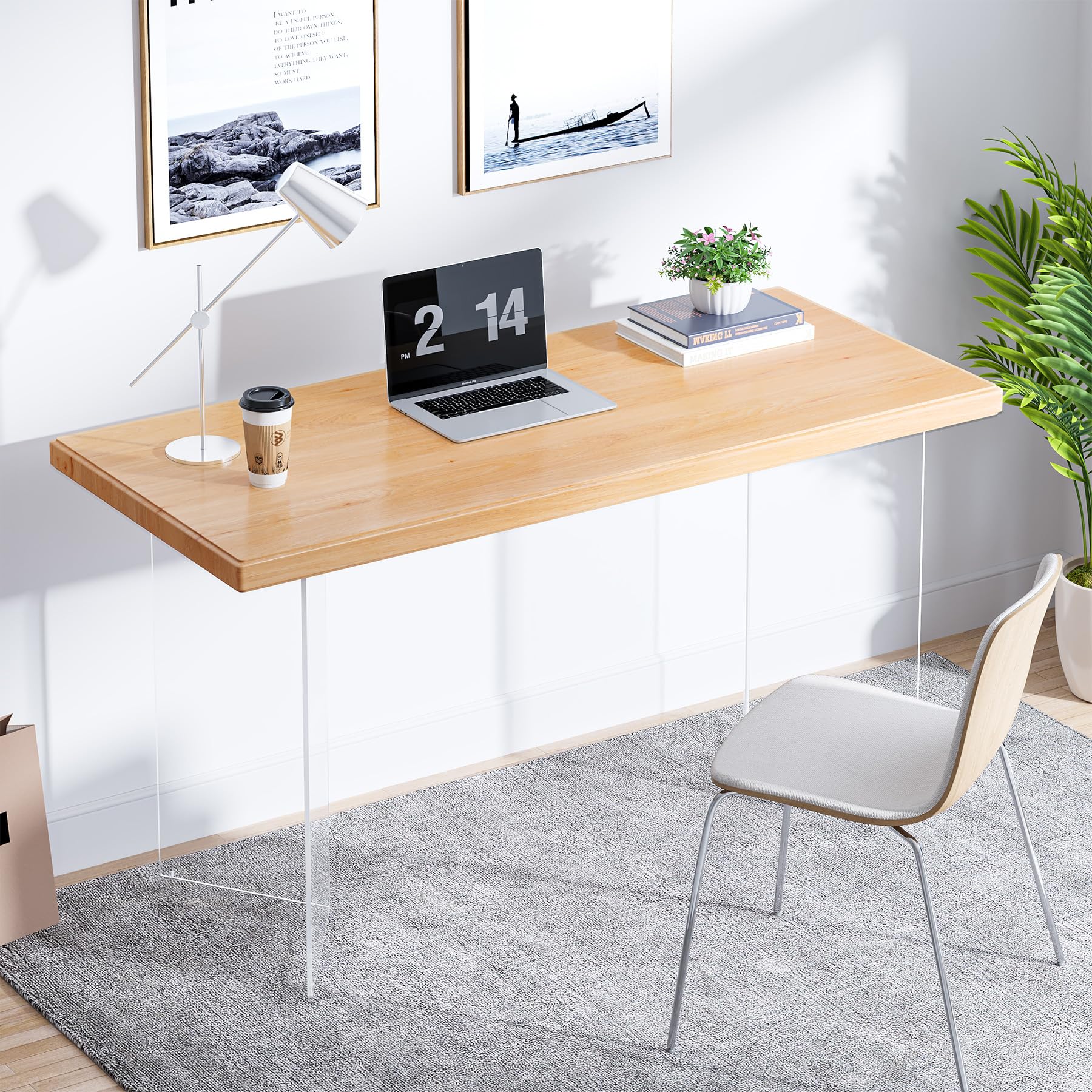 Tribesigns Computer Desk, Modern Home Office Desks, 55 Inch Sturdy Wood ...