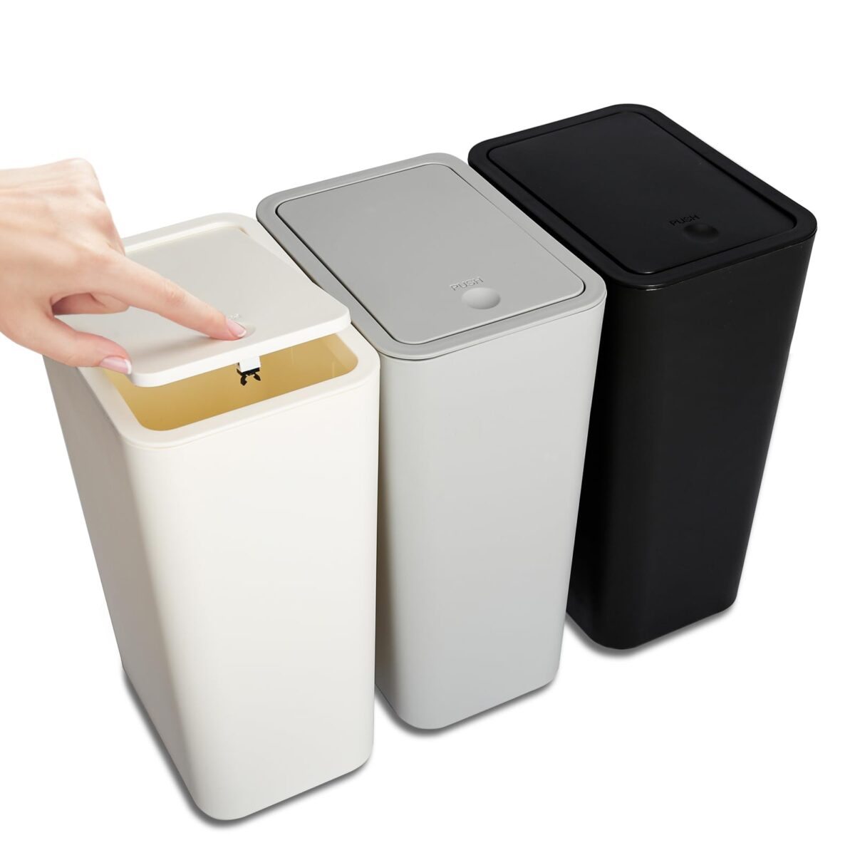 N. NETDOT 3 Pack 10 Liter Small Trash Can with lid, 2.6 Gallon Bathroom ...