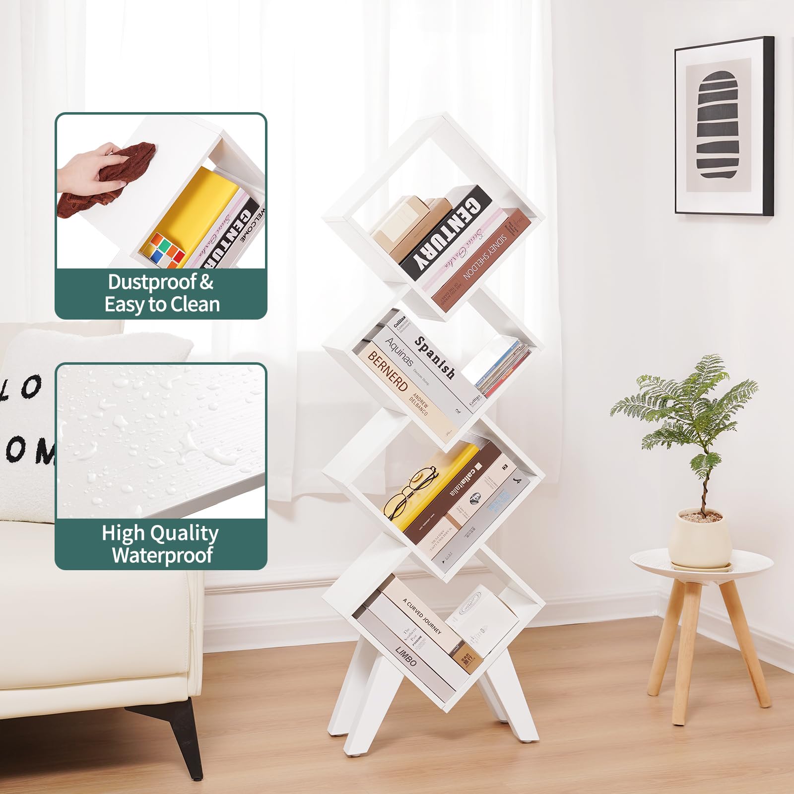 Yoobure White Bookshelf, Wood Small Bookcase 4-Tier Book Shelf, Tall ...