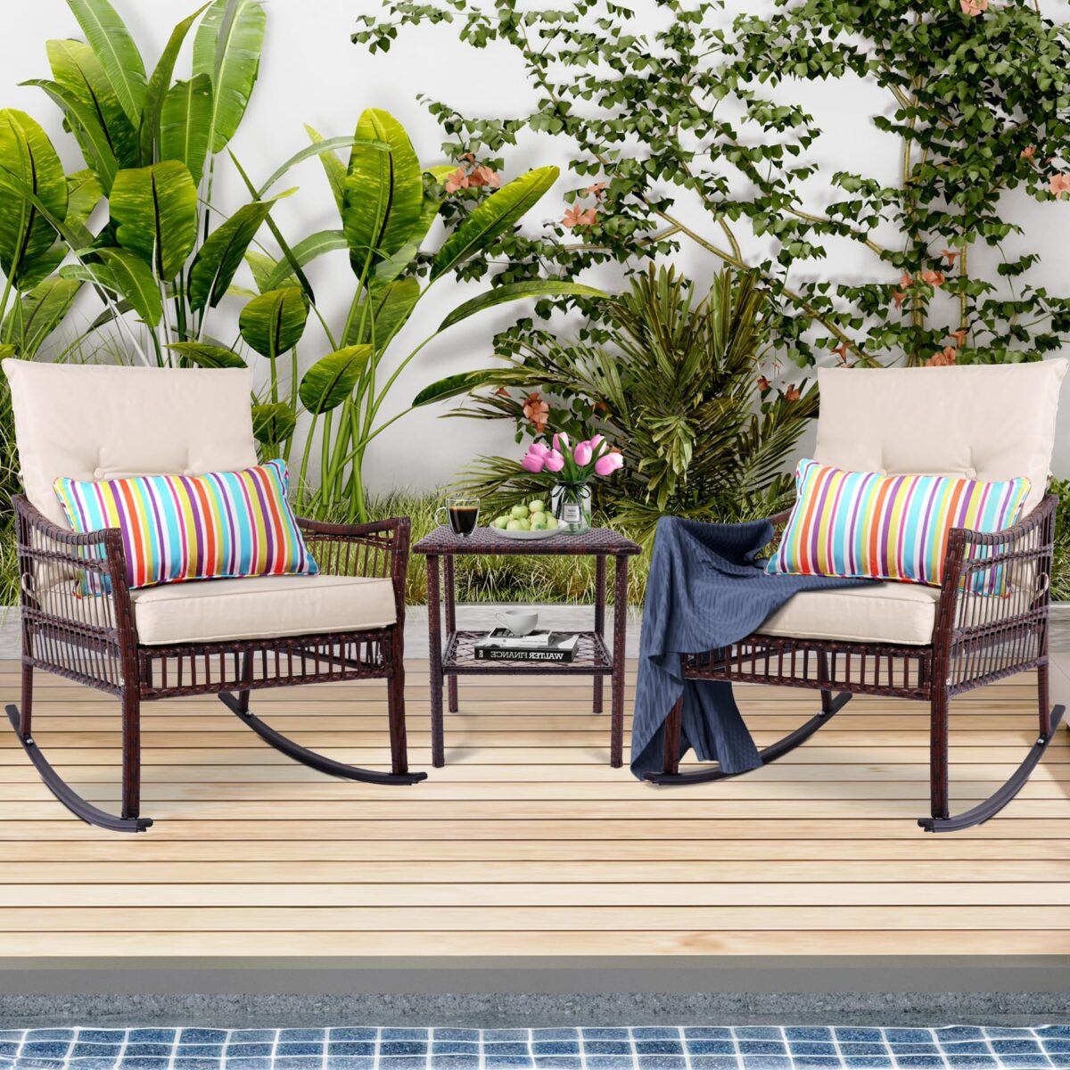 CIRMUBUY 3-Piece Outdoor Furniture Set, Rocking Conversation Chair ...