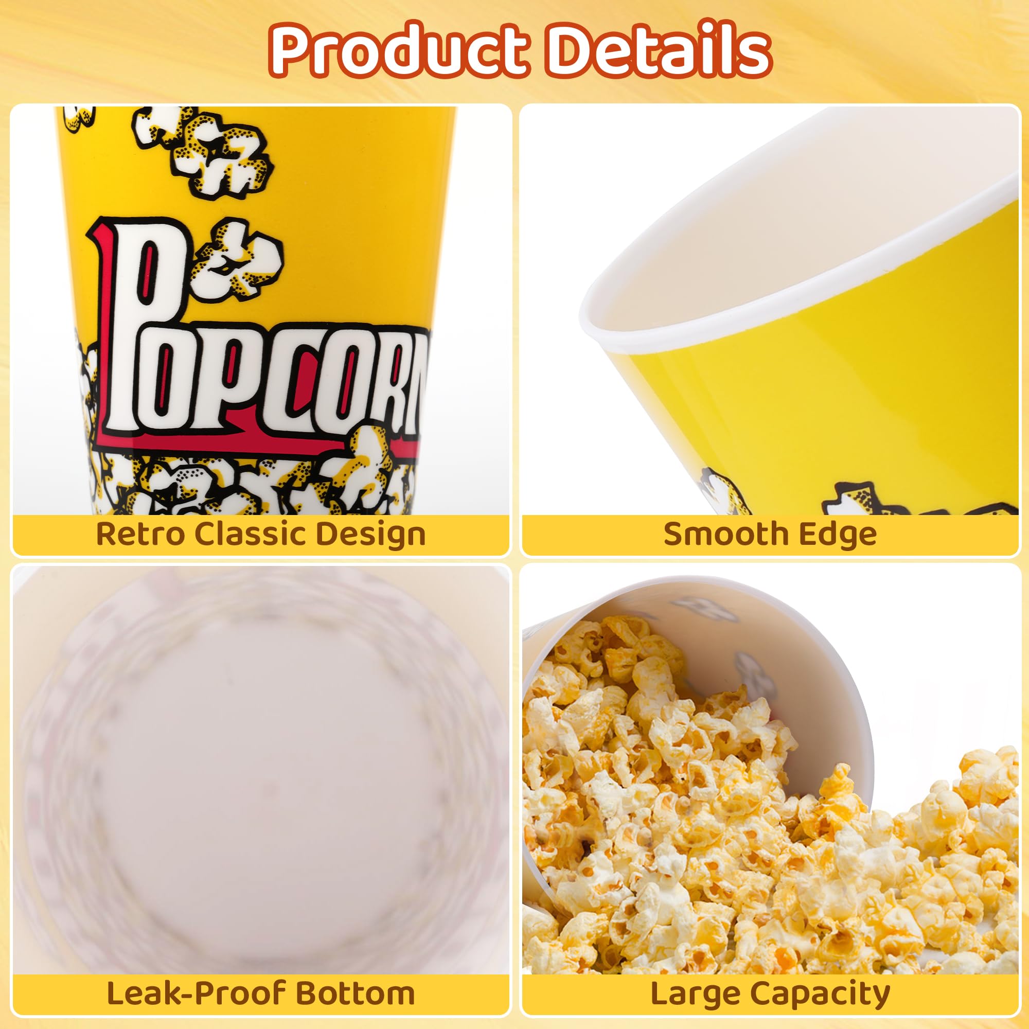 KORCCI Plastic Popcorn Containers 4Packs-Reusable Popcorn Bucket Retro ...