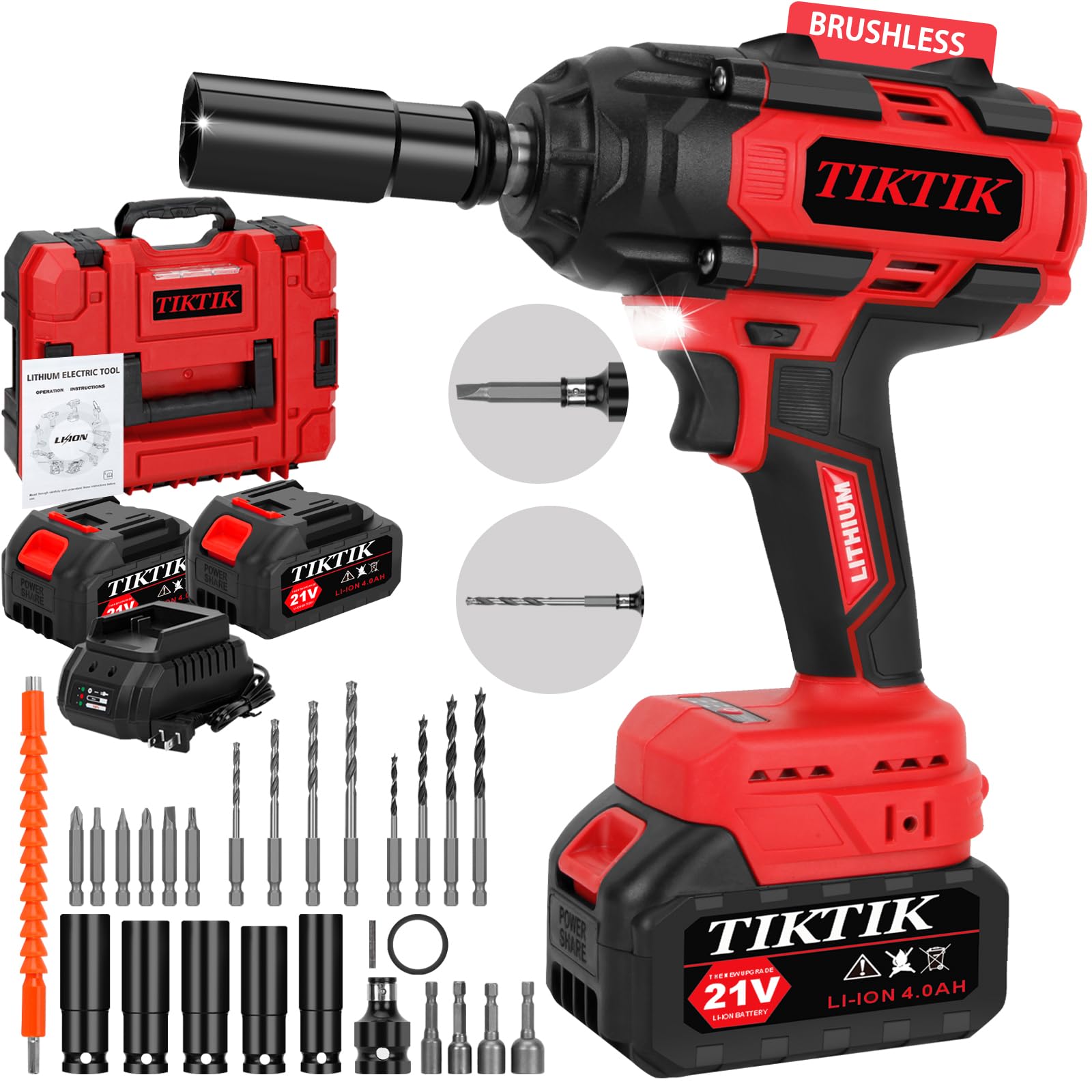 850Nm(650 Ft-lbs) Cordless Impact Gun,1/2" Power Impact Wrenches ...