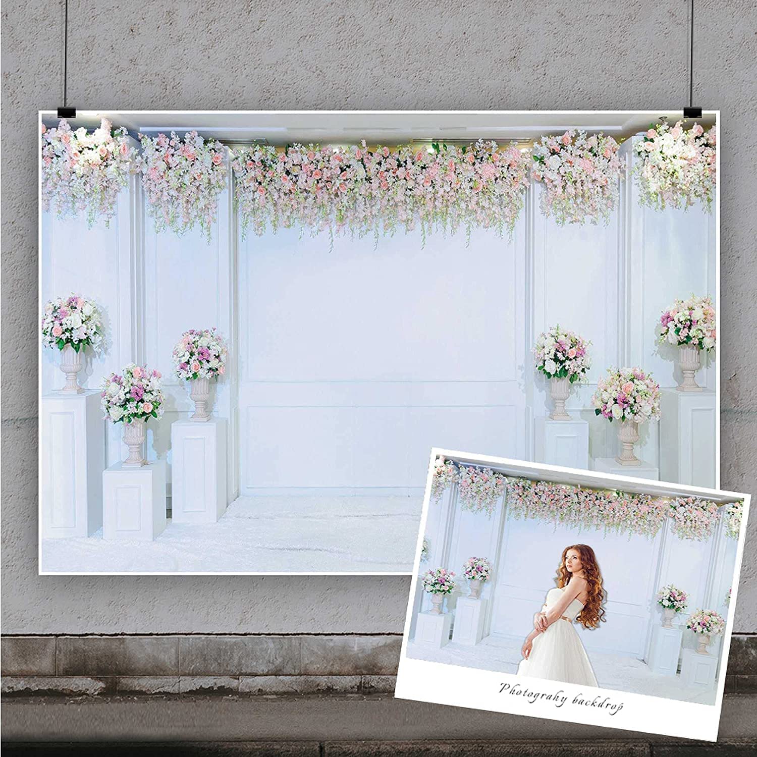 Yeele 10x6.5ft Wedding Backdrop Pink Flower White Wall Photography ...