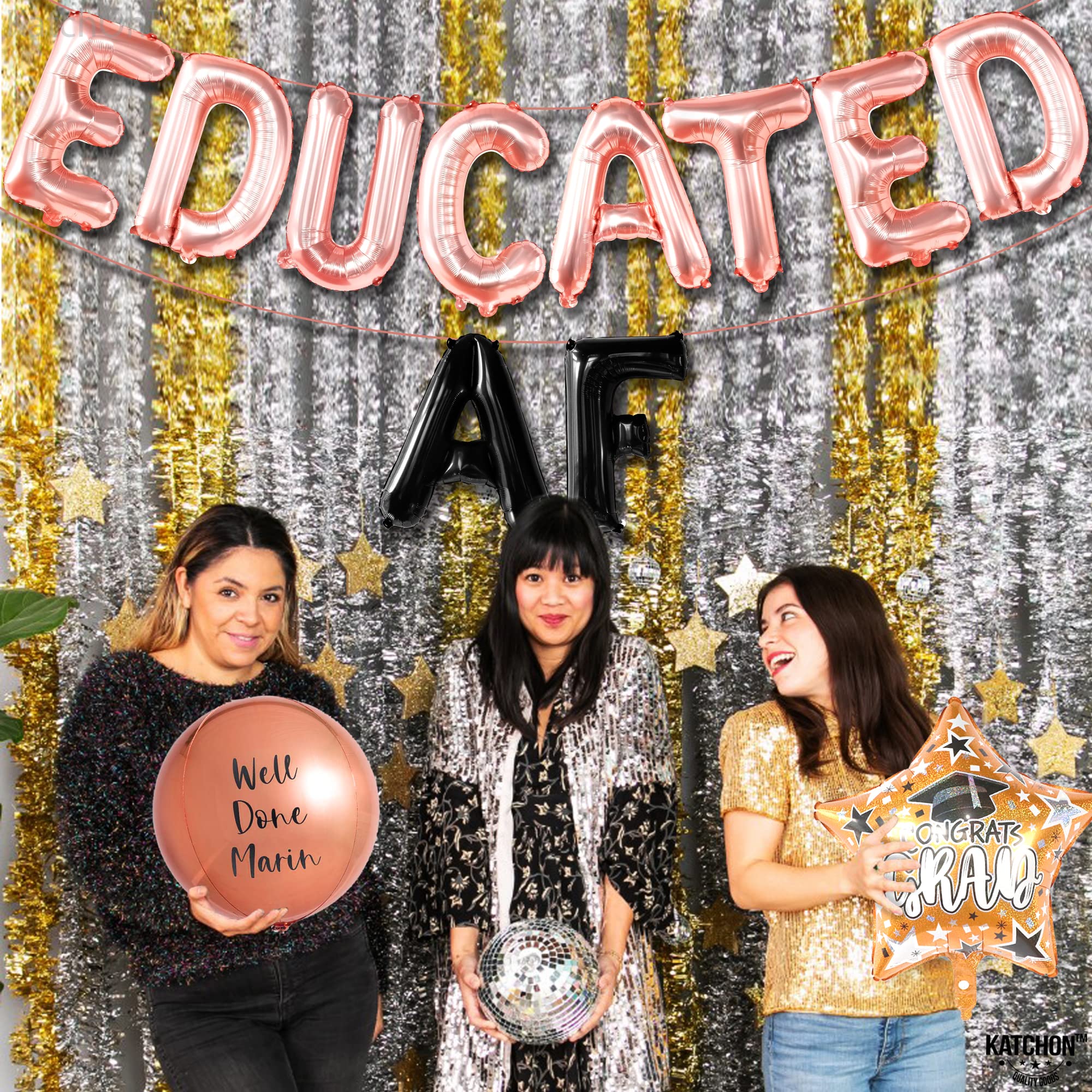 KatchOn, Rose Gold Educated AF Balloons Banner - 16 Inch | Educated AF ...