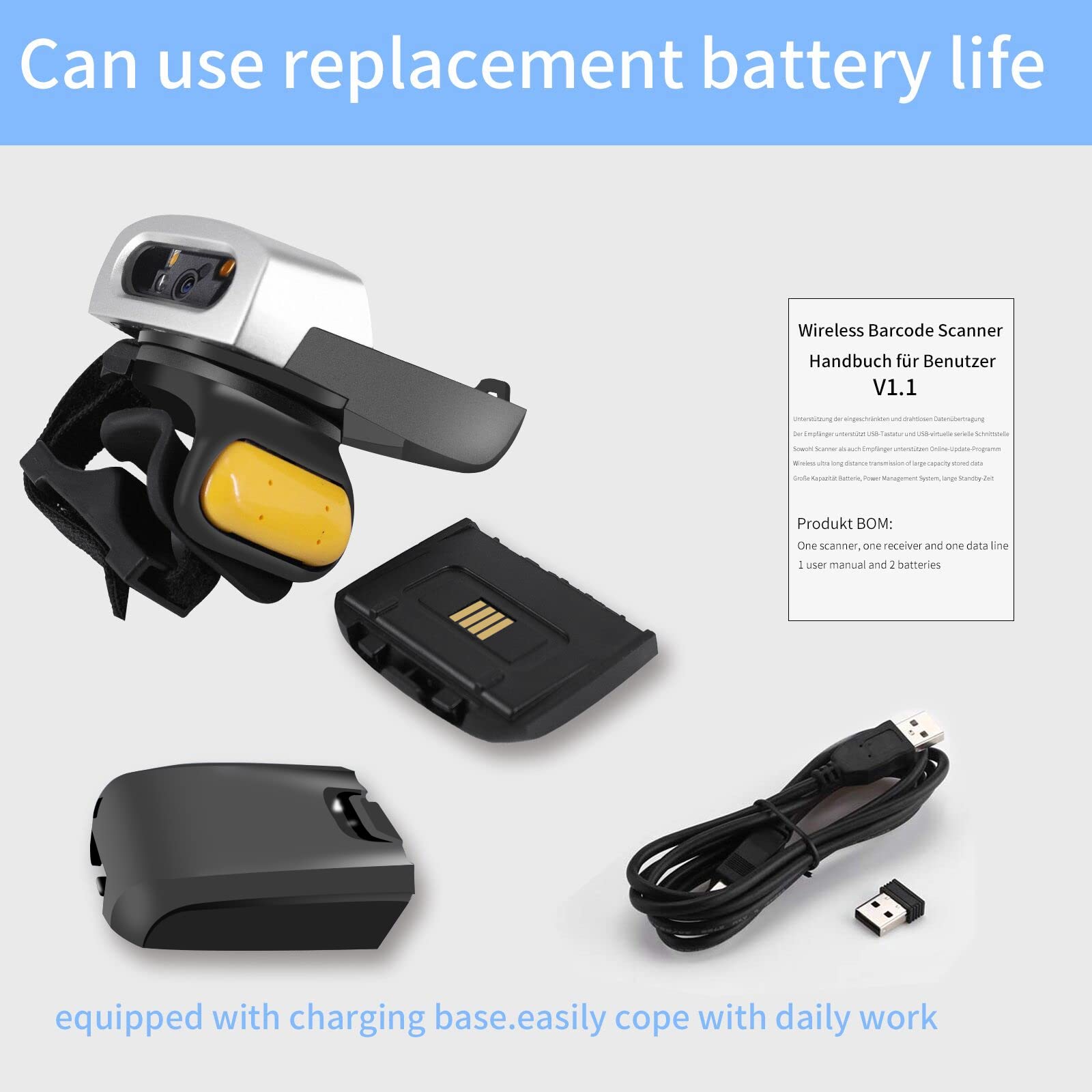 Symcode Bluetooth 2D Ring Long Range Scanning Barcode Scanner,4.9Ft- 6 ...