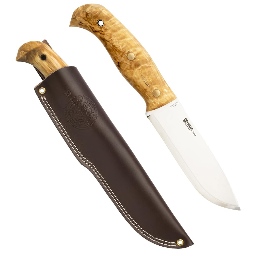 HELLE Knives - Nord - Full Tang Stainless Steel Blade, Curly Birch ...