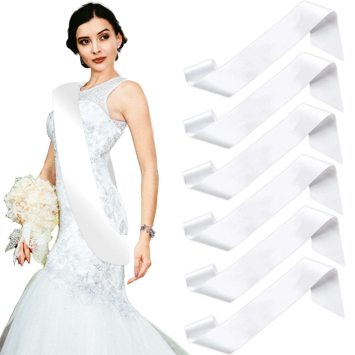IFAMIO 6 Pack Blank Satin Sash White Plain Sash for Pageants Party ...