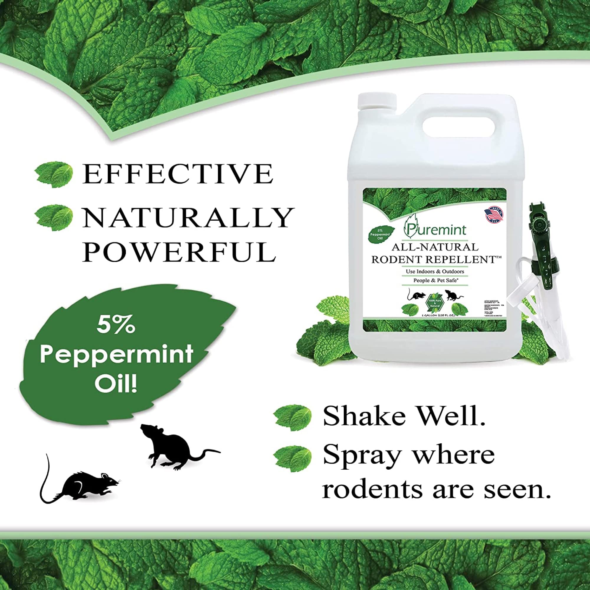 Puremint Rodent Repellent, Natural 5% Peppermint Oil Spray for Mice ...