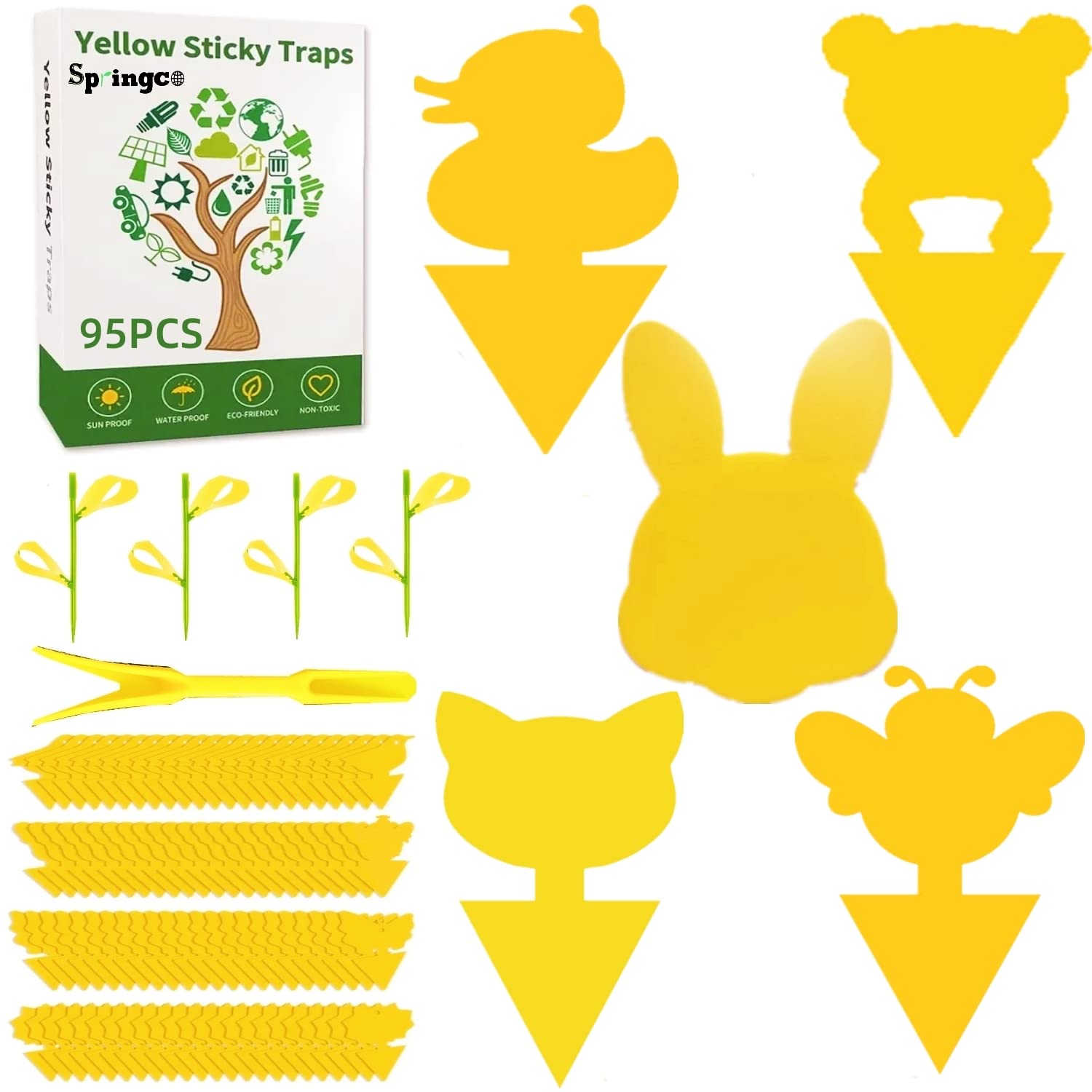 Springco 100 Pack Fruit Fly Traps Yellow Sticky Traps Gnat Sticky Traps ...