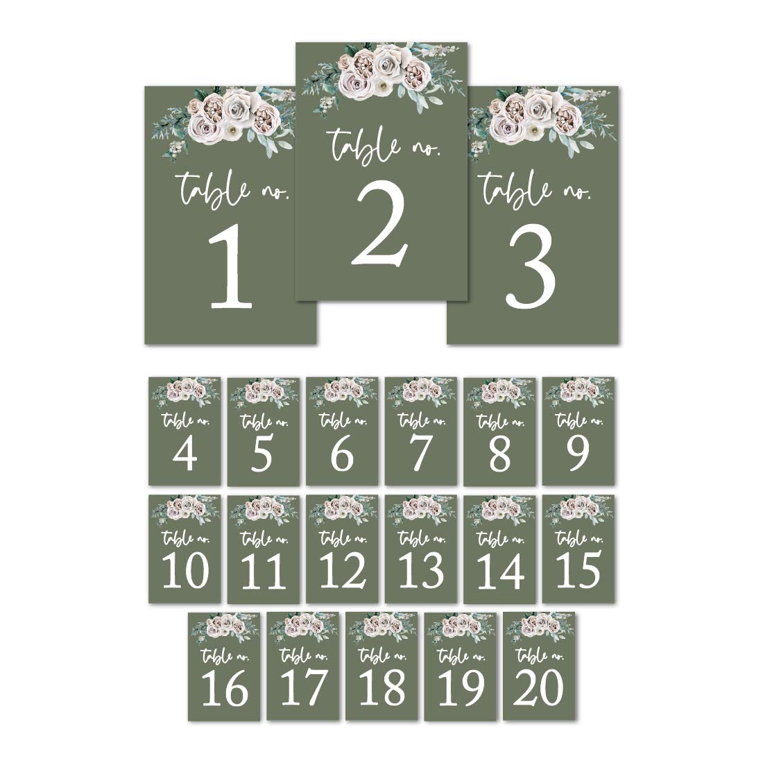 Andaz Press Sage Green with Cream Floral Blossoms Wedding Table Numbers ...