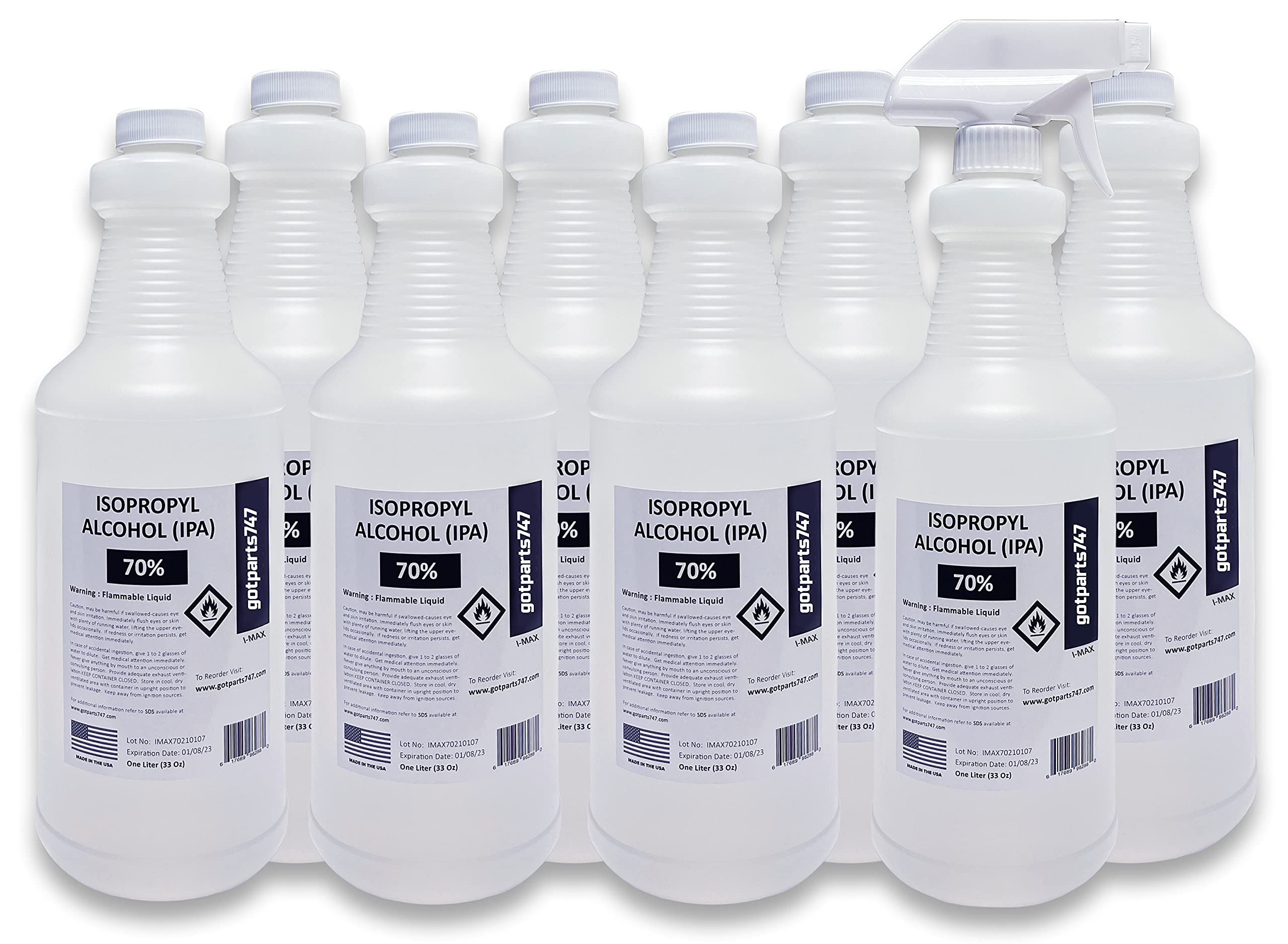 Isopropyl Alcohol 70% - 8 x 1000 ml (More Than 2 Gallons) USP Grade IPA ...