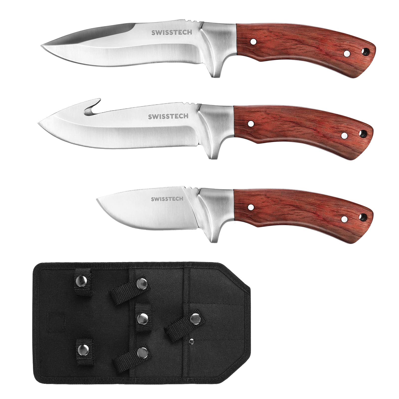 Swiss+Tech 3 Piece Hunting Knife Set, Full Tang Survival Knife with ...
