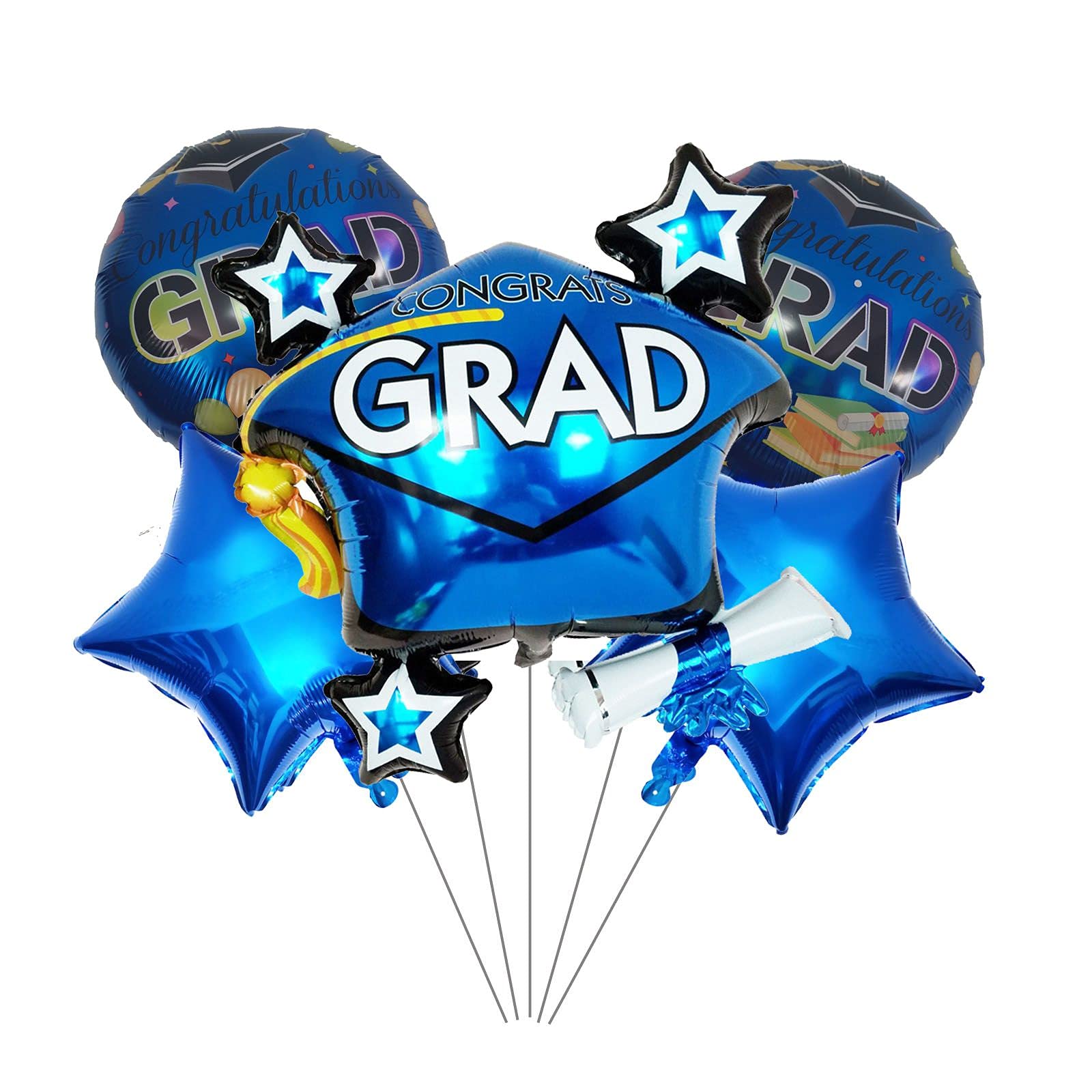 5PCS Blue Congrats Grad Graduation Cap Balloons for 2021 Graduation ...
