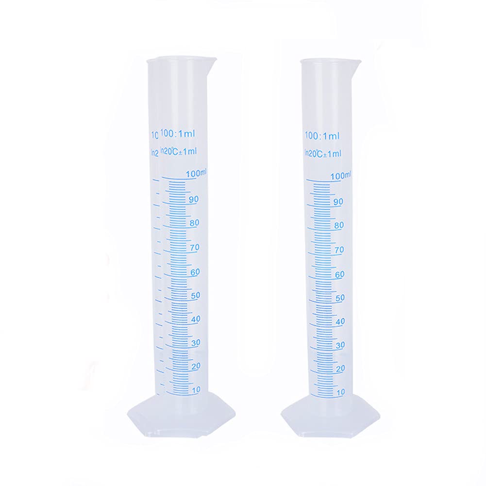 2pcs 100ml Plastic Graduated Cylinder Transparent Measuring Cylinder ...