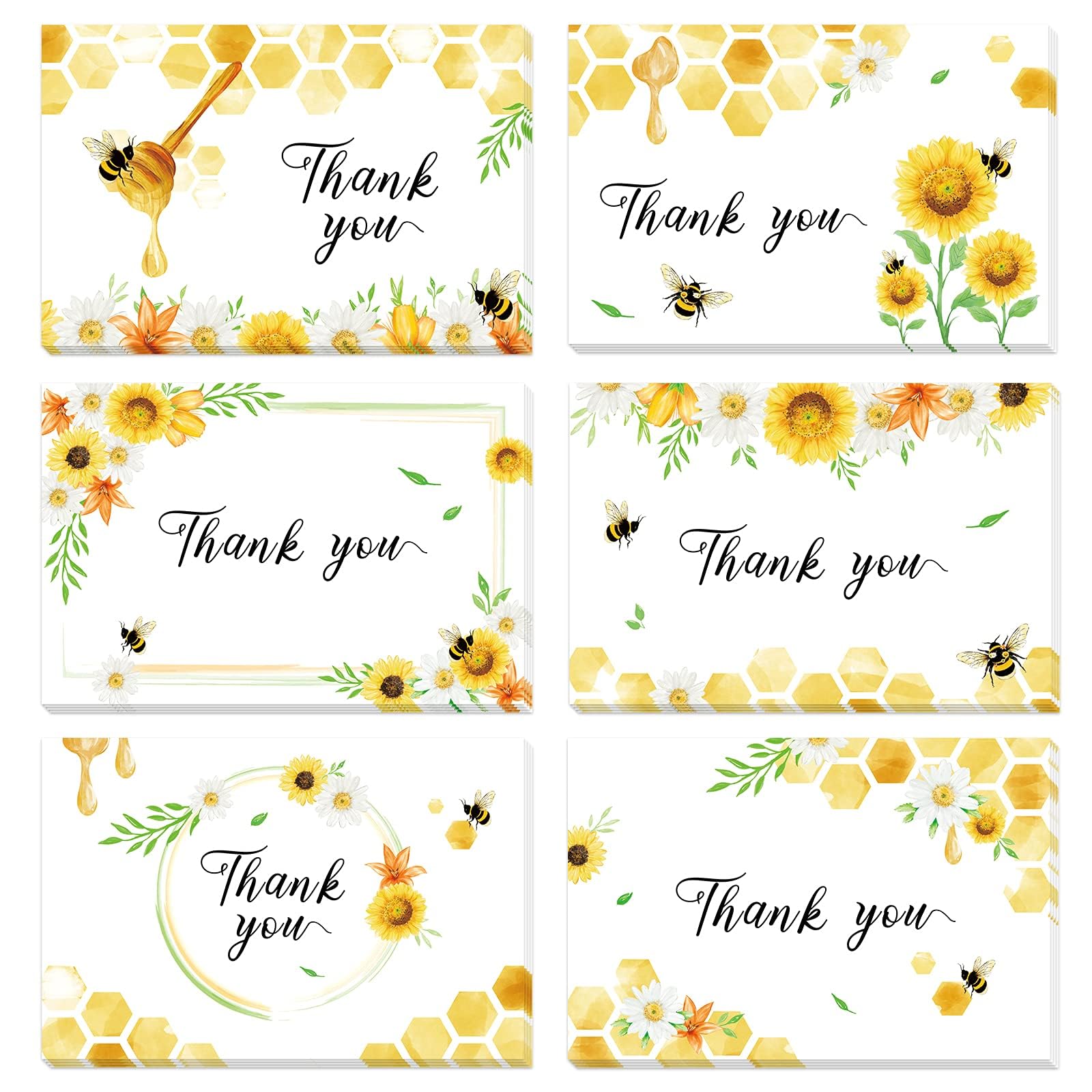 WERNNSAI Bee Thank You Card - 24 Sets Sunflower Thank You Cards with ...