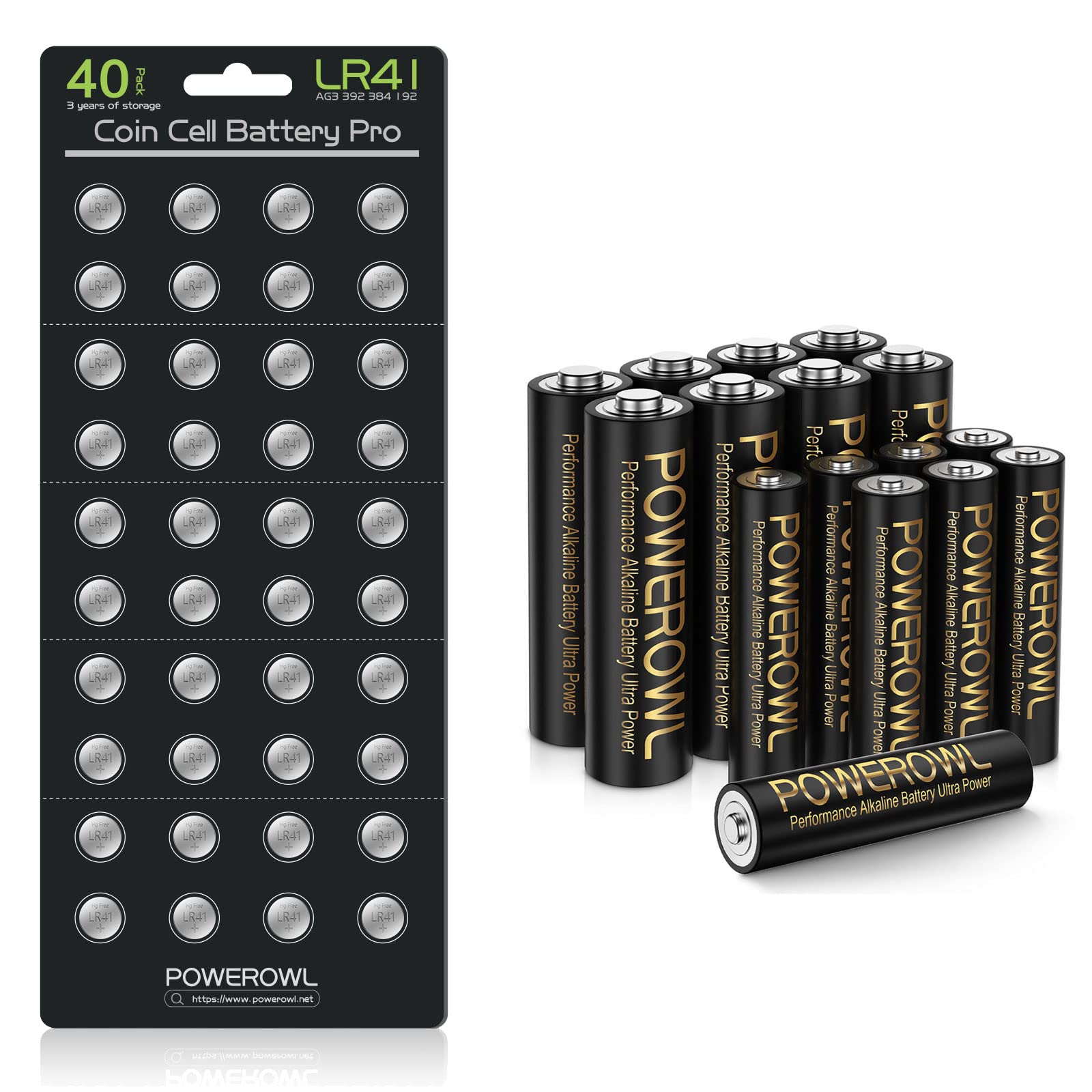 POWEROWL Lr41 Battery 40 PCS & Alkaline AA AAA Batteries Combo (Non ...