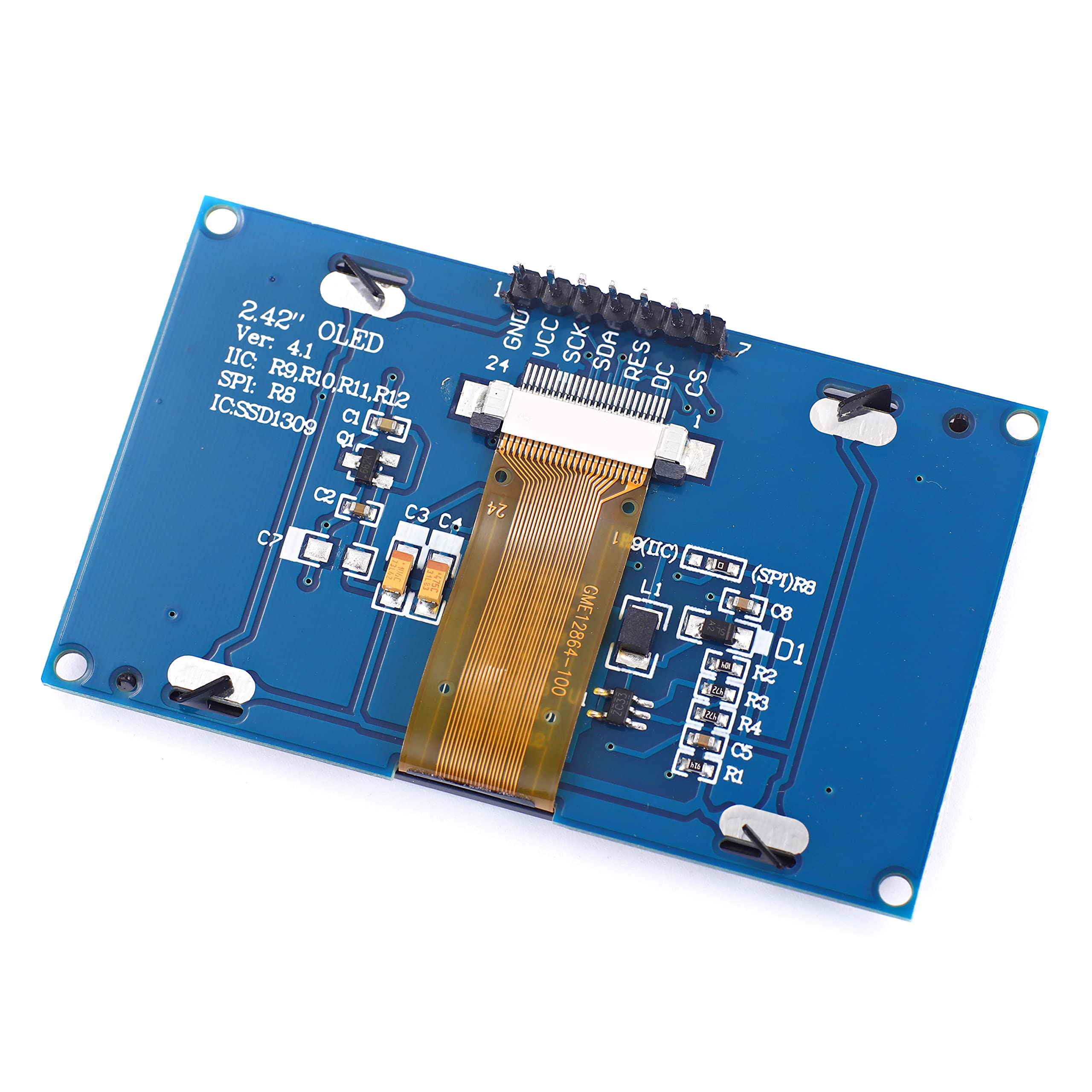 Teyleten Robot 2.42 inch 128x64 OLED LCD Display Module SSD1309 7 Pin SPI/IIC I2C Serial ...