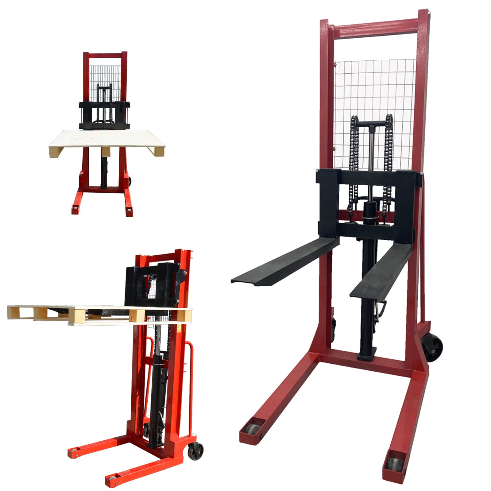 EQCOTWEA 2T Manual Forklift Pallet Stacker, 4400 lbs Capacity, 63-inch ...