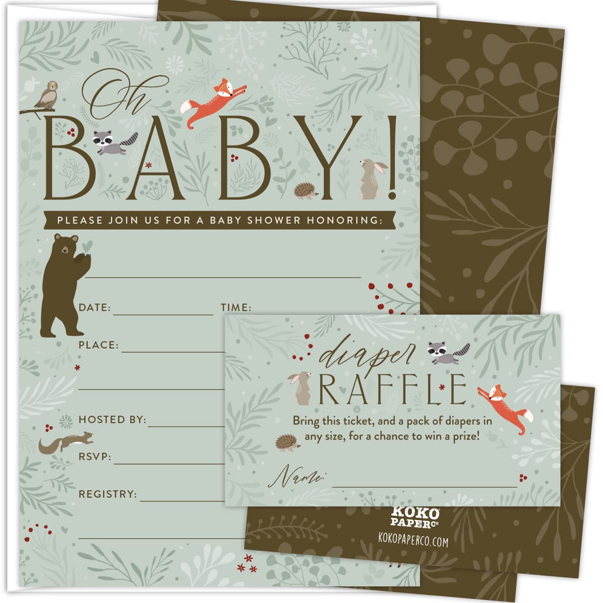 Koko Paper Co Enchanted Woodland Baby Shower Invitations and Diaper ...