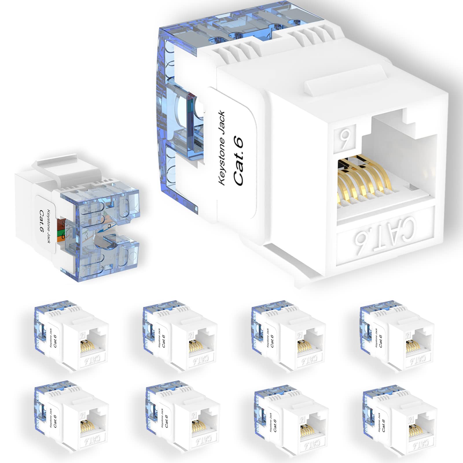 VCELINK Cat6 RJ45 Keystone Jacks Slim Profile 10-Pack, 180-Degree ...