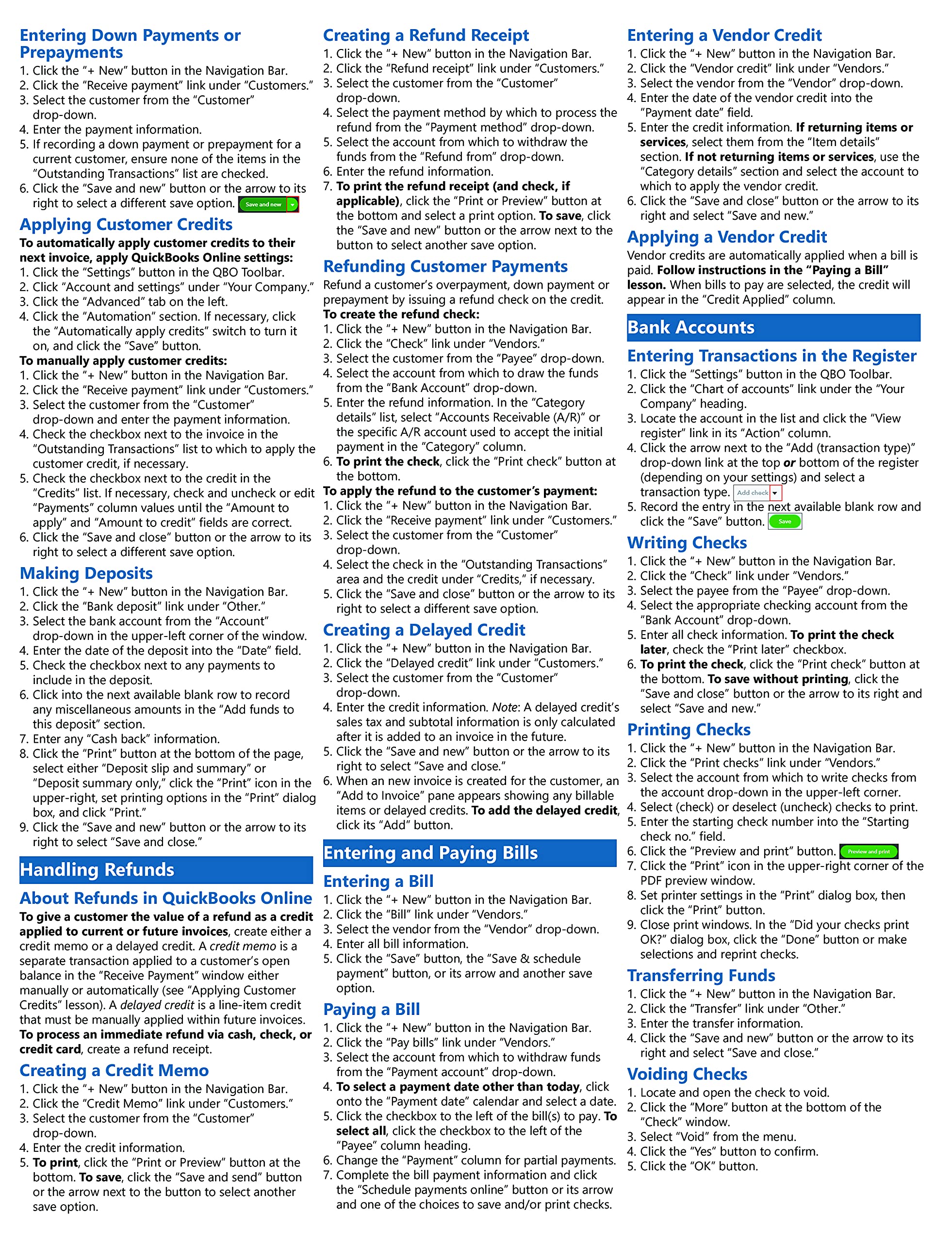 QuickBooks Online Quick Reference Training Card - Laminated Tutorial Guide Cheat Sheet ...