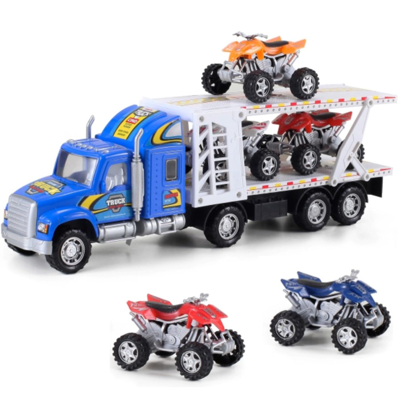 Auto Hauler Big Rig Toy Semi Truck Car Carrier Transporter Trailer 1:48 ...