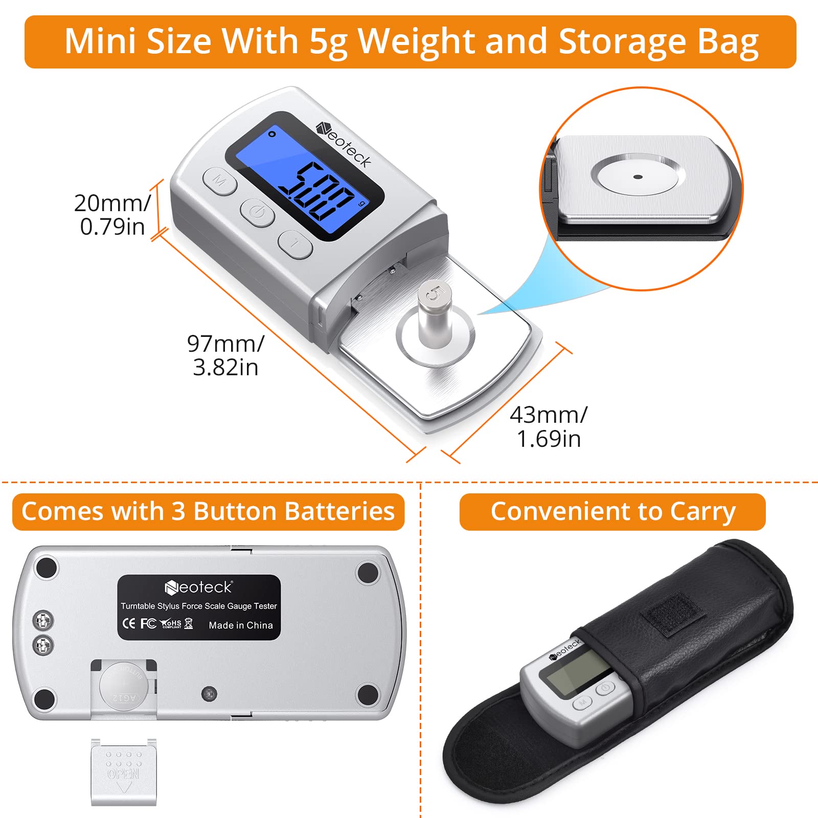 Neoteck Digital Turntable Stylus Force Scale Gauge 0.01g/5.00g Blue LCD ...