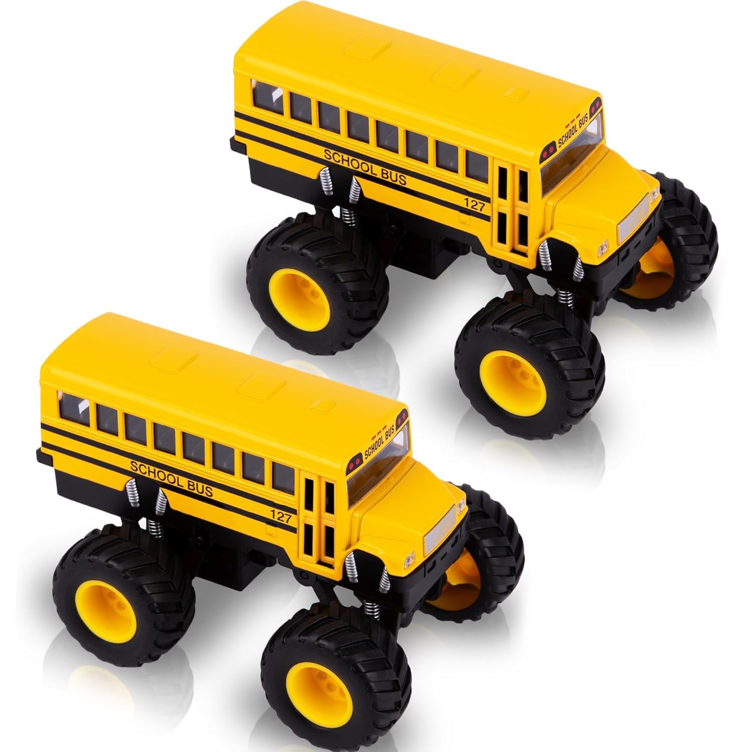 ArtCreativity 5 Inch Pull Back School Bus Toy Set - Set of 2 - Includes 5 Inch Monster-Wheel Bus ...