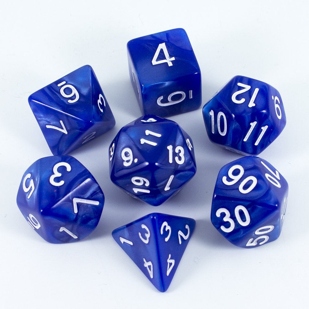 Blue RPG Dice - Full Polyhedral Set - Pearl Effect — 🛍️ The Retail Market