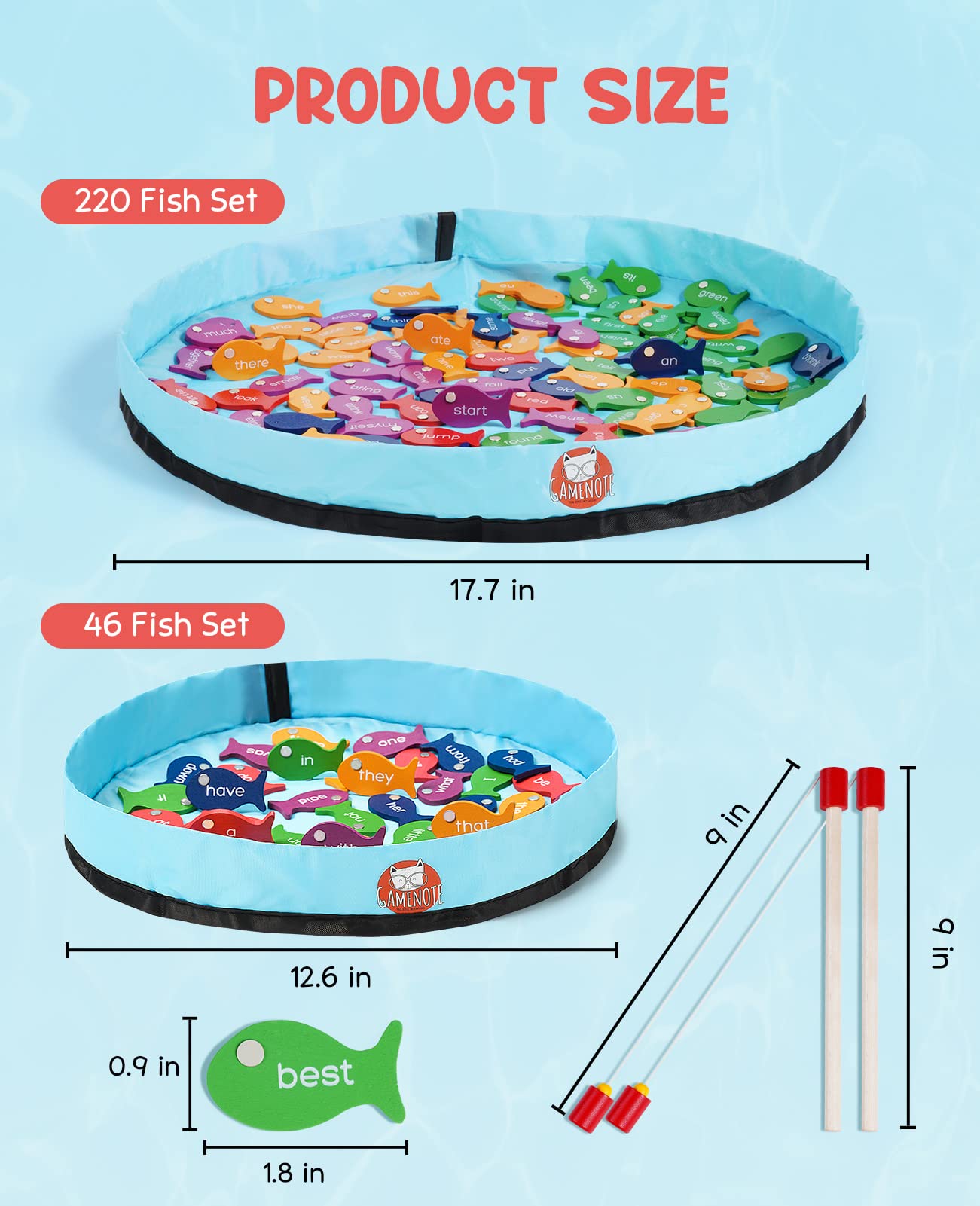 GAMENOTE Sight Words Wooden Magnetic Fishing Game - 220 Fish, Phonic ...