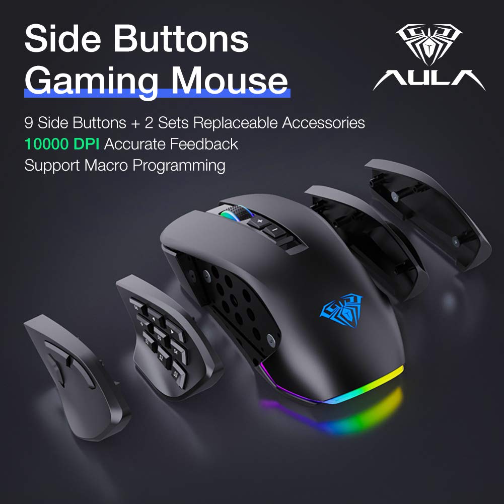 AULA H510 MMO Gaming Mouse, with Backlit RGB LED, 14 Buttons ...