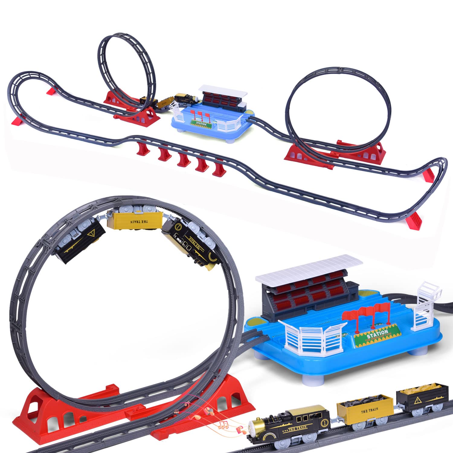 FUN LITTLE TOYS 78PCS Train Set Toys for Kids, Flexible Railway Tracks ...