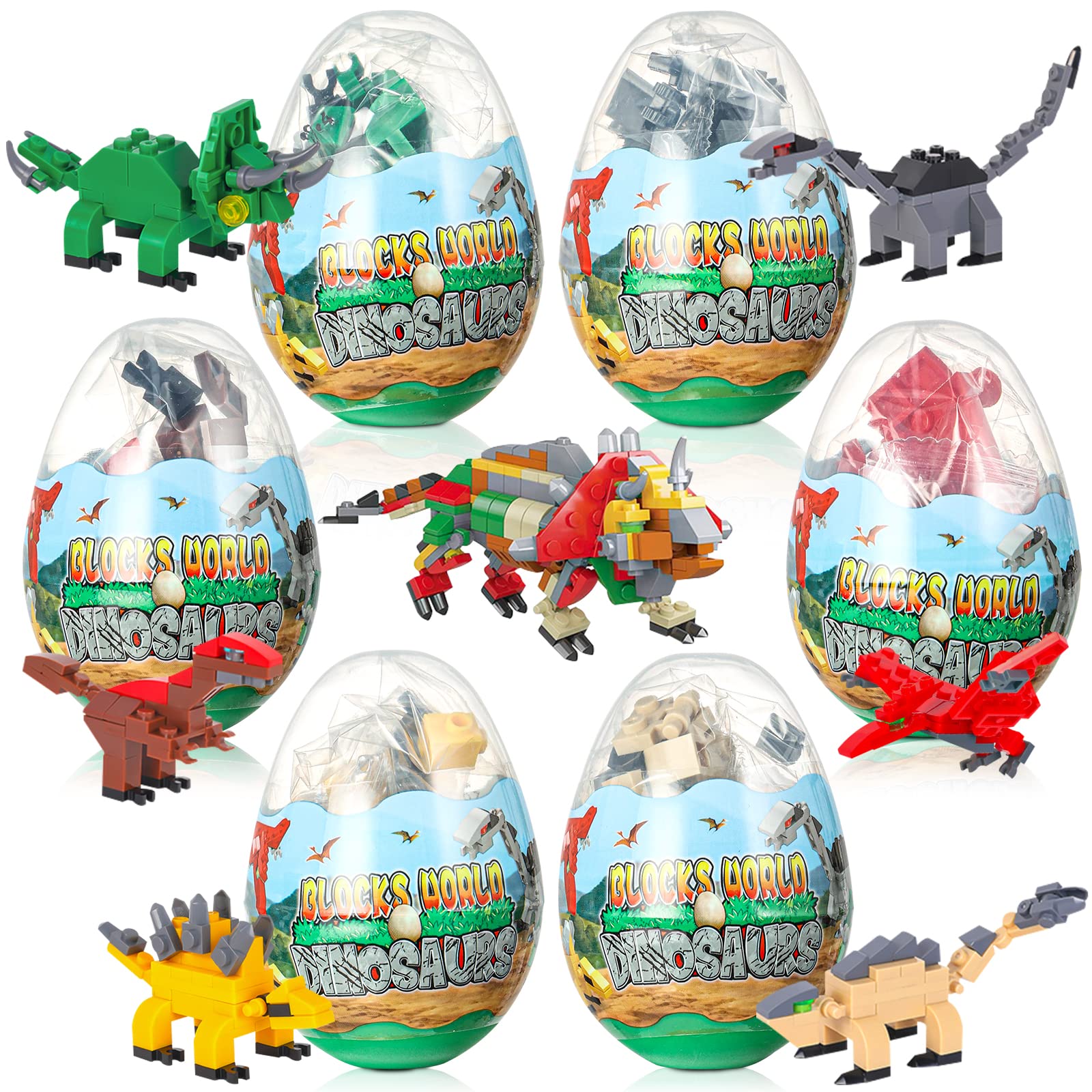 3 otters 6PCS Dinosaur Building Blocks, Dinosaur Eggs with Dinosaurs ...
