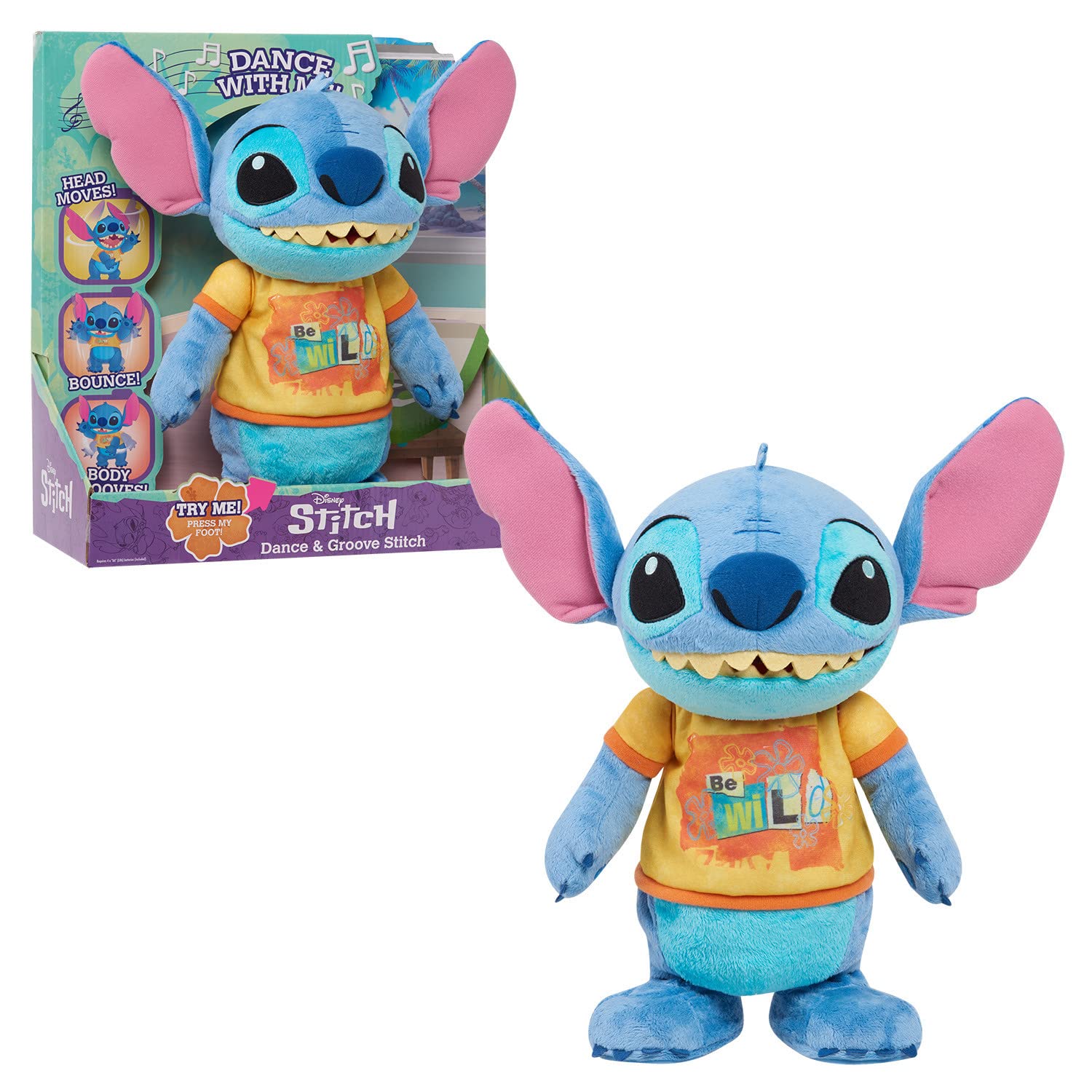 Just Play Disney Dancing & Grooving Stitch Plush with Sounds, Disney ...