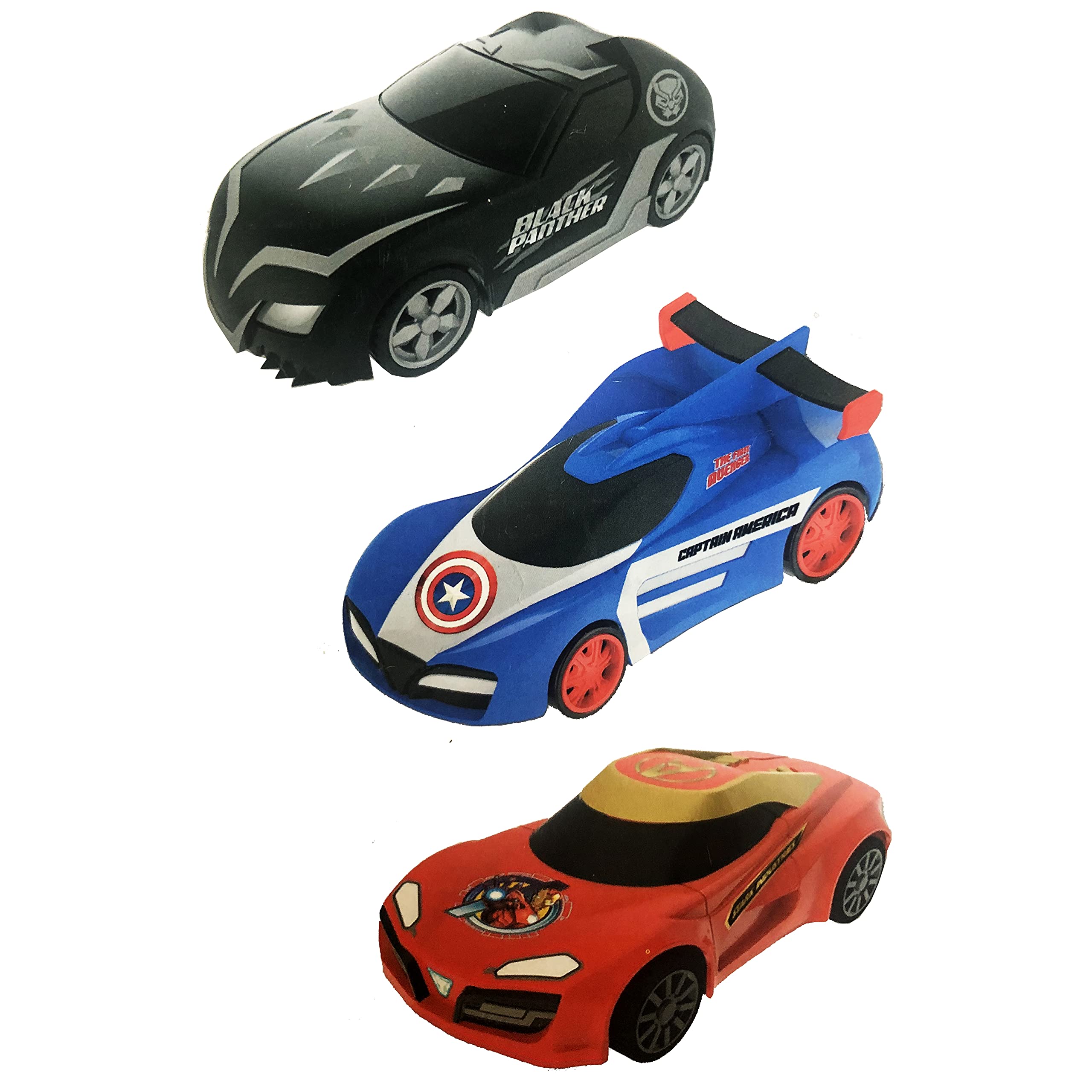 MarvelKids Avengers Friction Cars 5 Inch Vehicles Spiderman Iron Man Captain America Black ...
