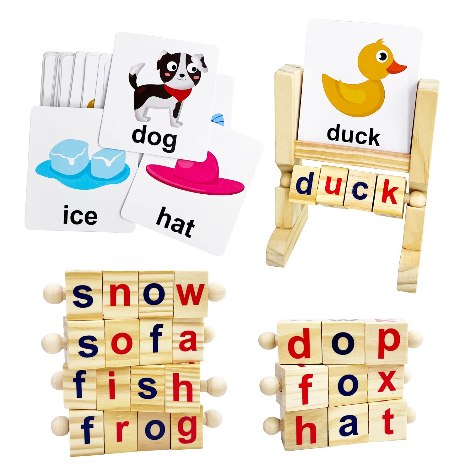 Celarlo Wooden Reading Blocks Spelling Games, Flash Cards Turning ...