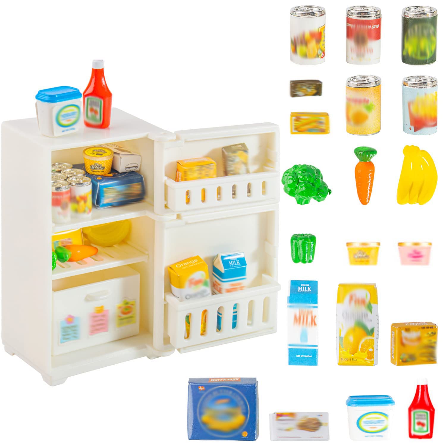 Hiawbon 21 Pcs Mini House Miniature Refrigerator with Mini Food Set ...