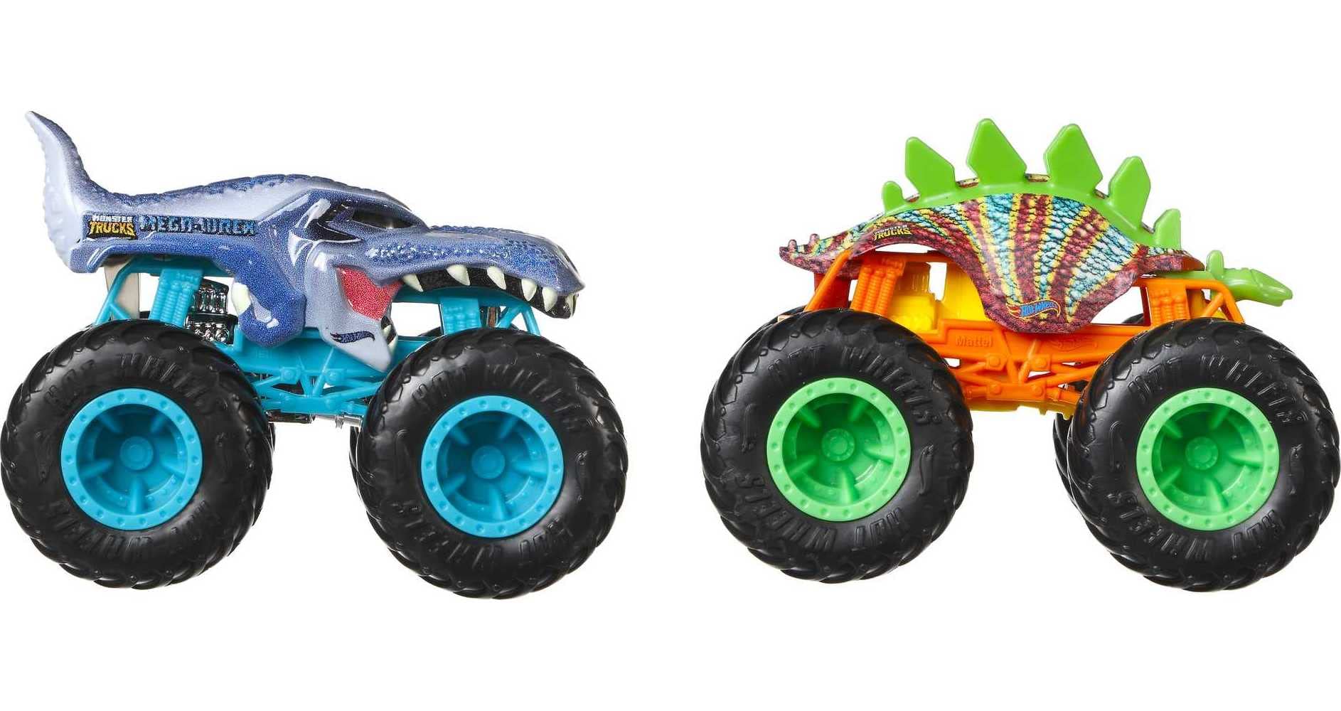 Hot Wheels Monster Trucks 1:64 Scale Dino 2-Pack, Set with Motosaurus ...