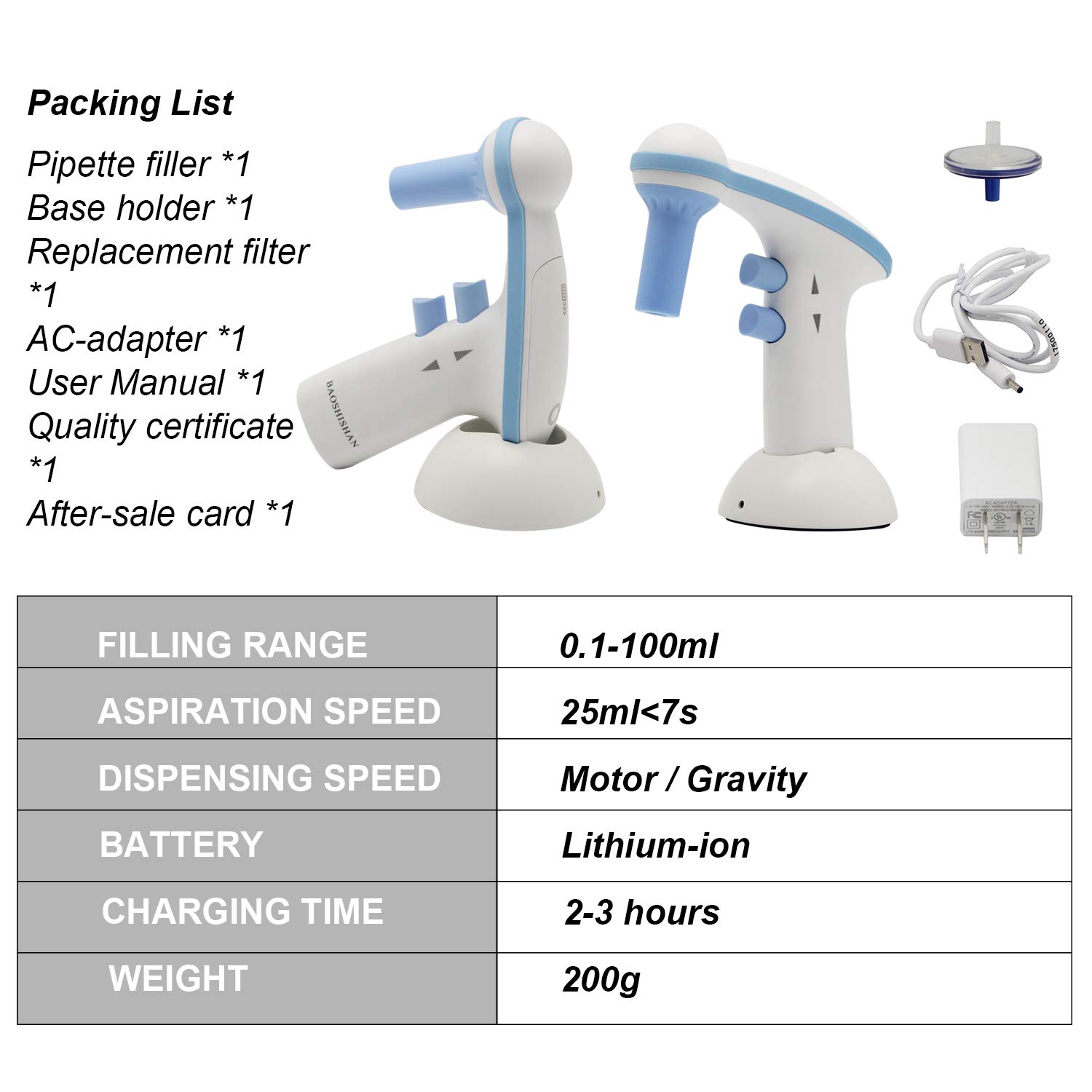 BAOSHISHAN Electric Automatic Motorized Pipette Filler Pipette Pipe ...
