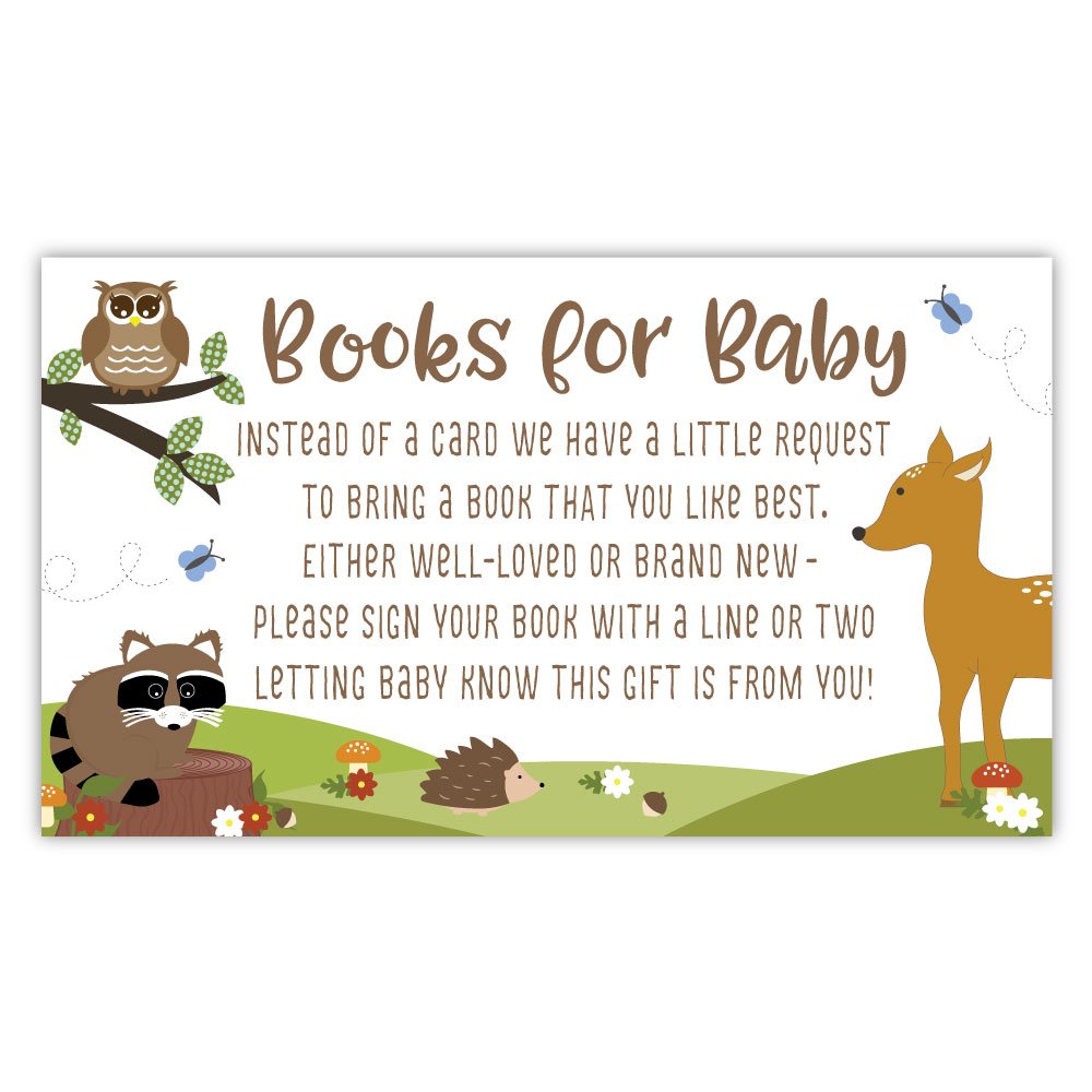 50 Count - Books for Baby Request Cards - Woodland Animals Baby Shower ...