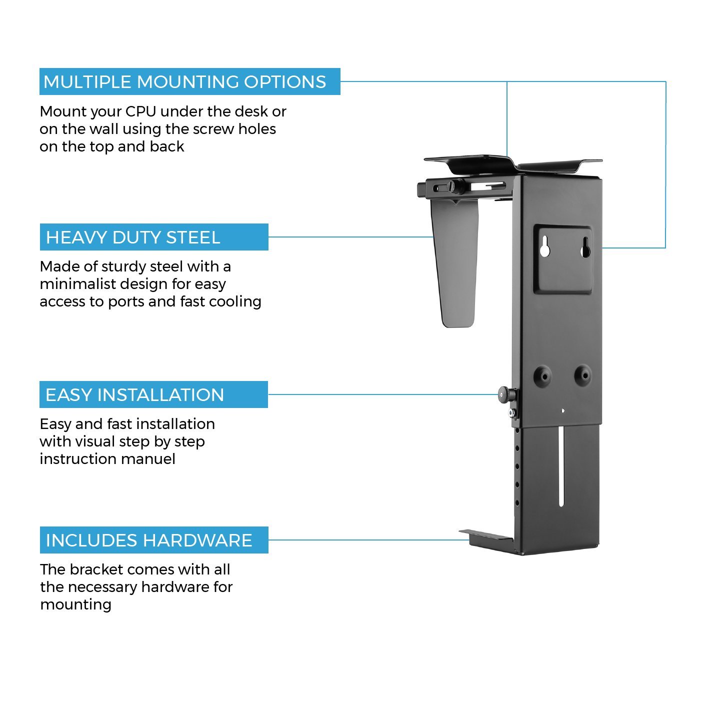 HumanCentric Adjustable Under Desk PC Mount and CPU Holder Wall Mount ...